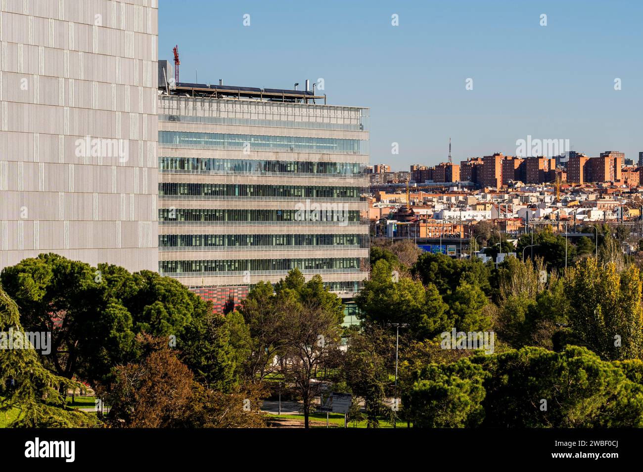 Urban landscape in Madrid with modern office buildings and apartment ...
