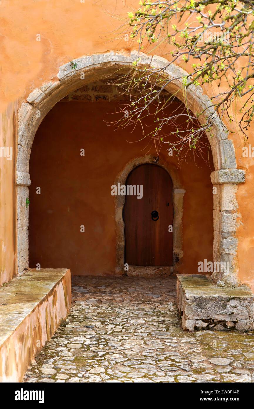 Door to the monk's cell, monastery church, Arkadi Monastery, Moni ...
