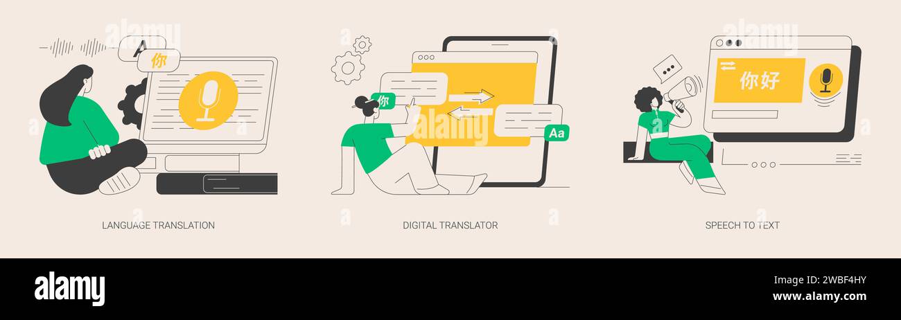 Multilingual mobile application abstract concept vector illustrations ...