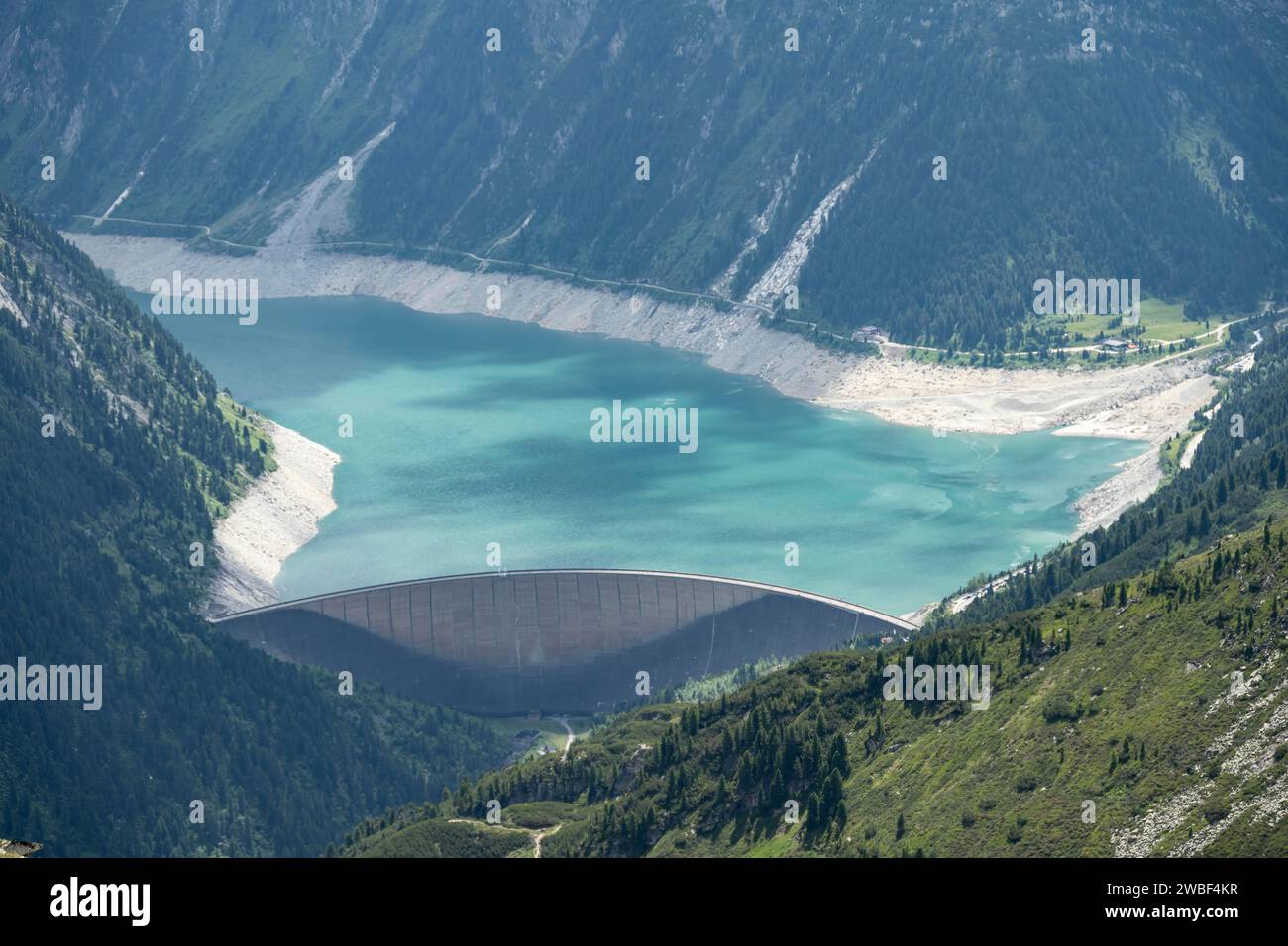 Dam, dam wall of the Schlegeis reservoir, reservoir lake with turquoise ...
