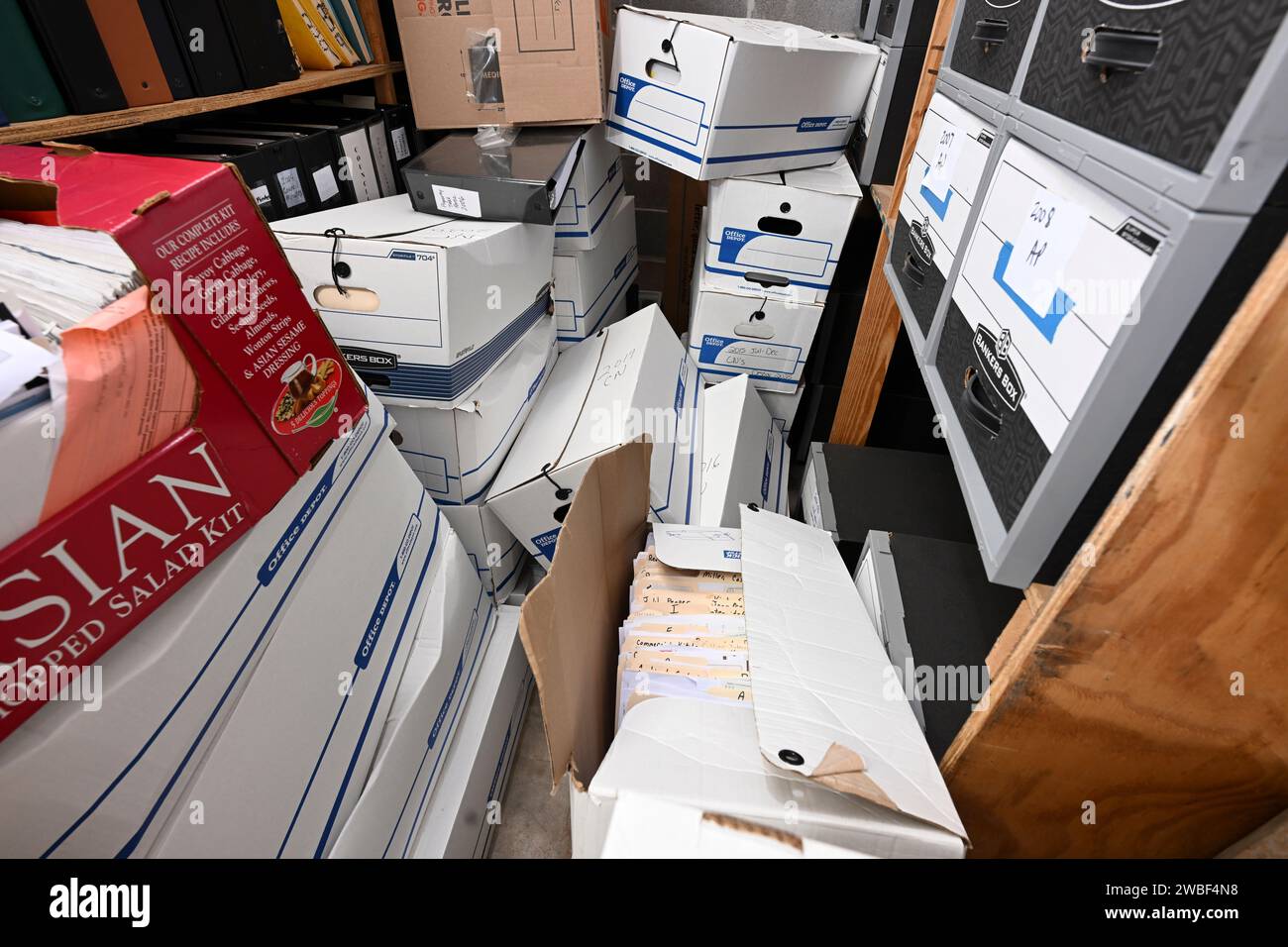 The records storage room of a local non-profit with business records ...