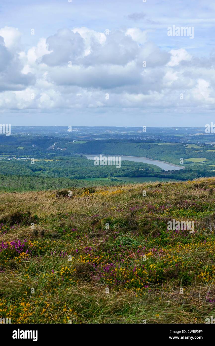 View of the river Aulne and the Pont de Terenez bridge from the summit ...