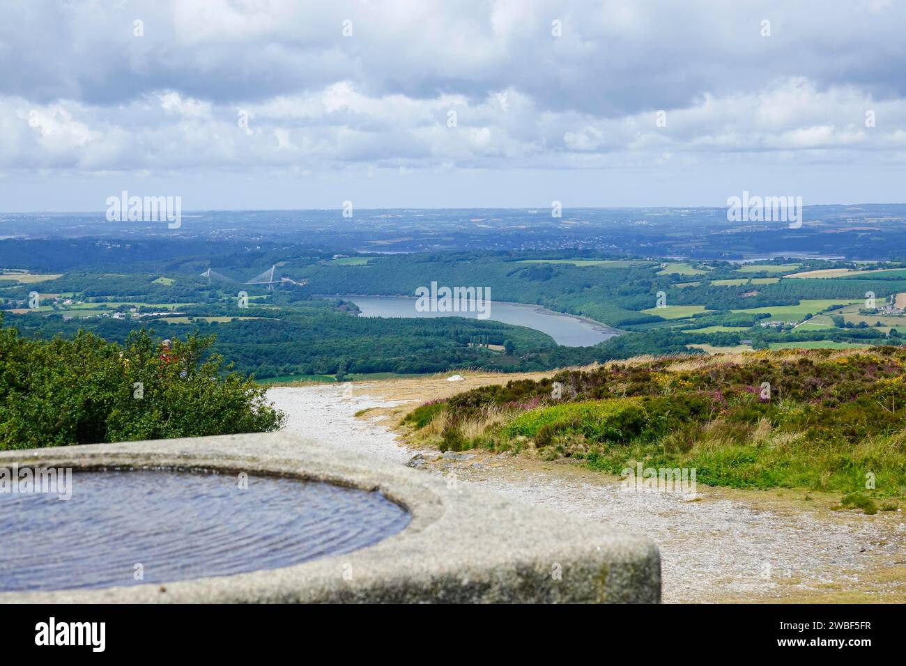 View of the river Aulne and the Pont de Terenez bridge from the summit ...