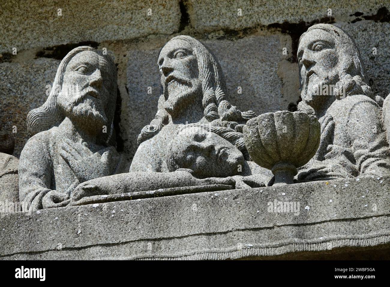 Stone relief detail of the Last Supper, Calvary Calvaire, enclosed ...