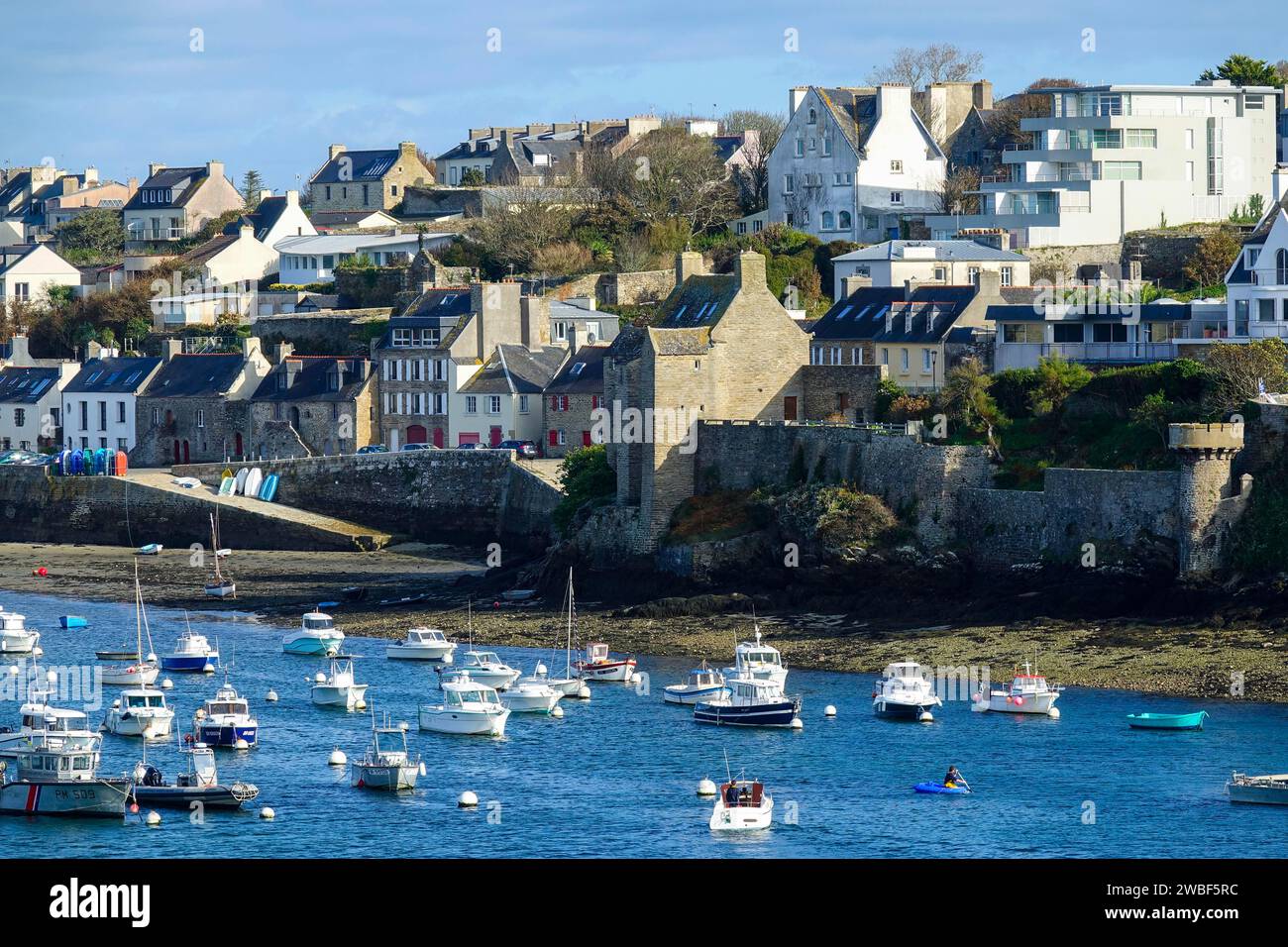 Harbour and commune of Le Conquet, seen from the Kermorvan peninsula ...
