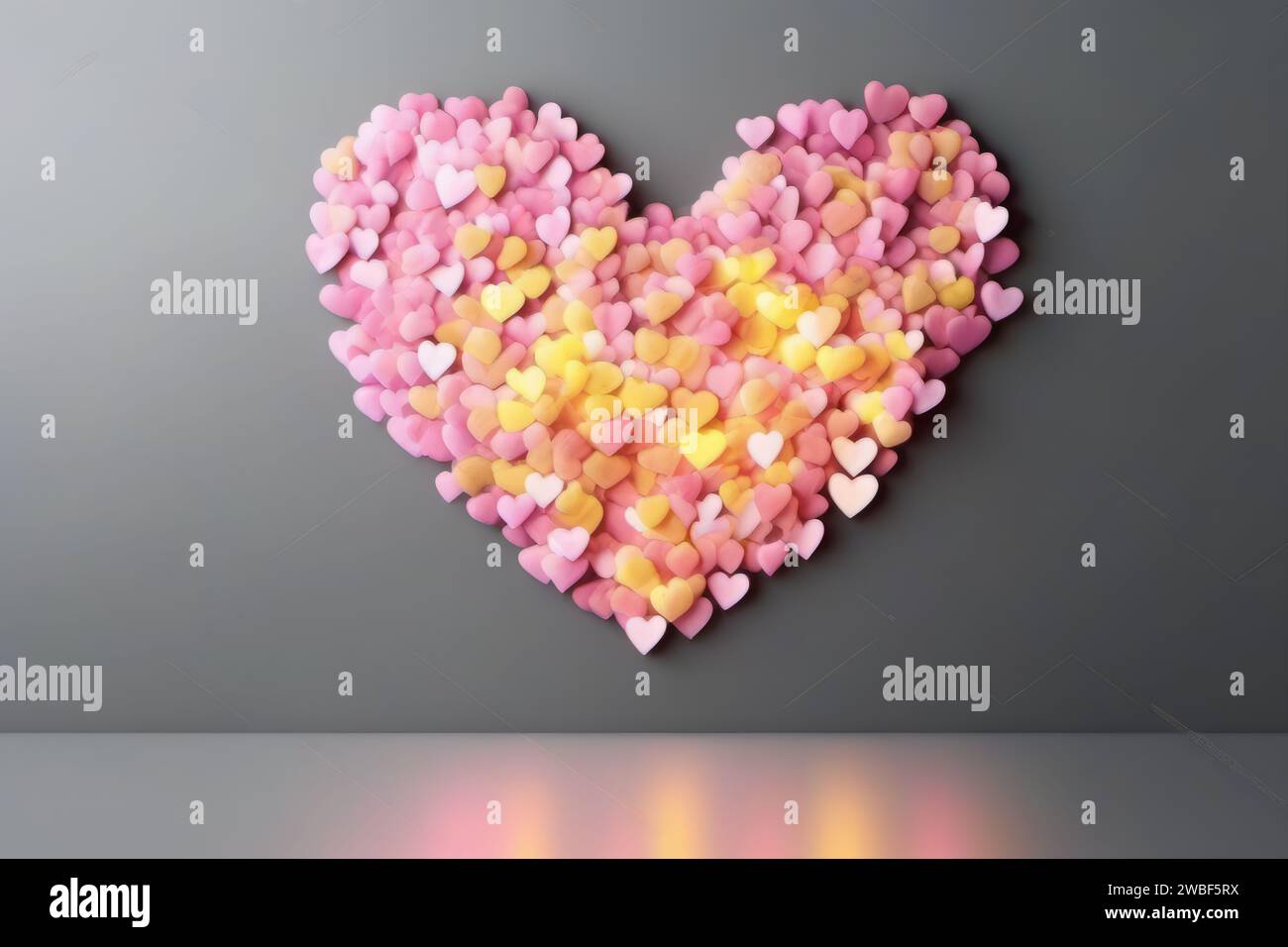 Flat lay decoration design for Valentines day with a group of small ...