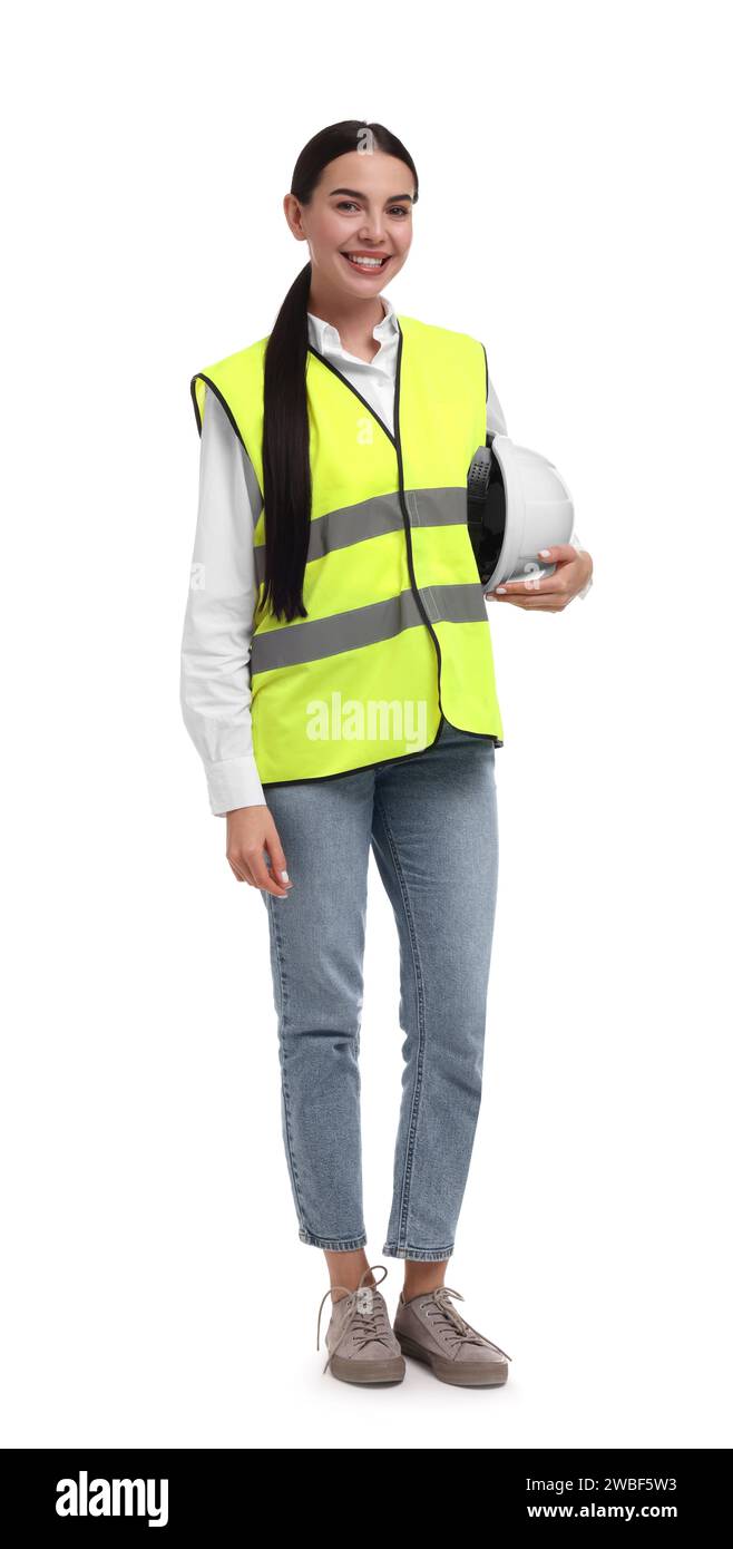 Engineer with hard hat on white background Stock Photo - Alamy