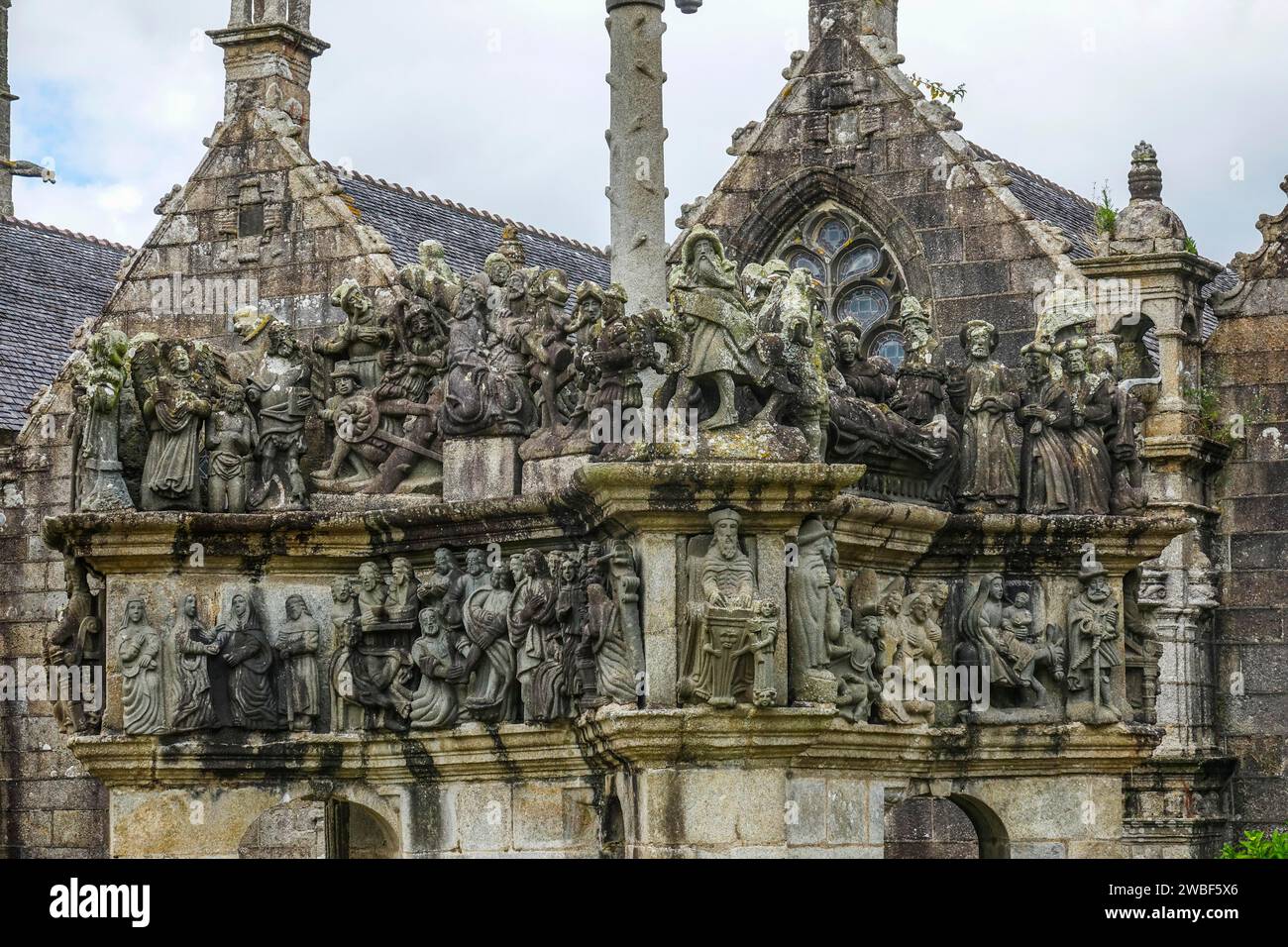 Calvary Calvaire, granite stone carving, Enclos Paroissial parish enclosure of Guimiliau ...