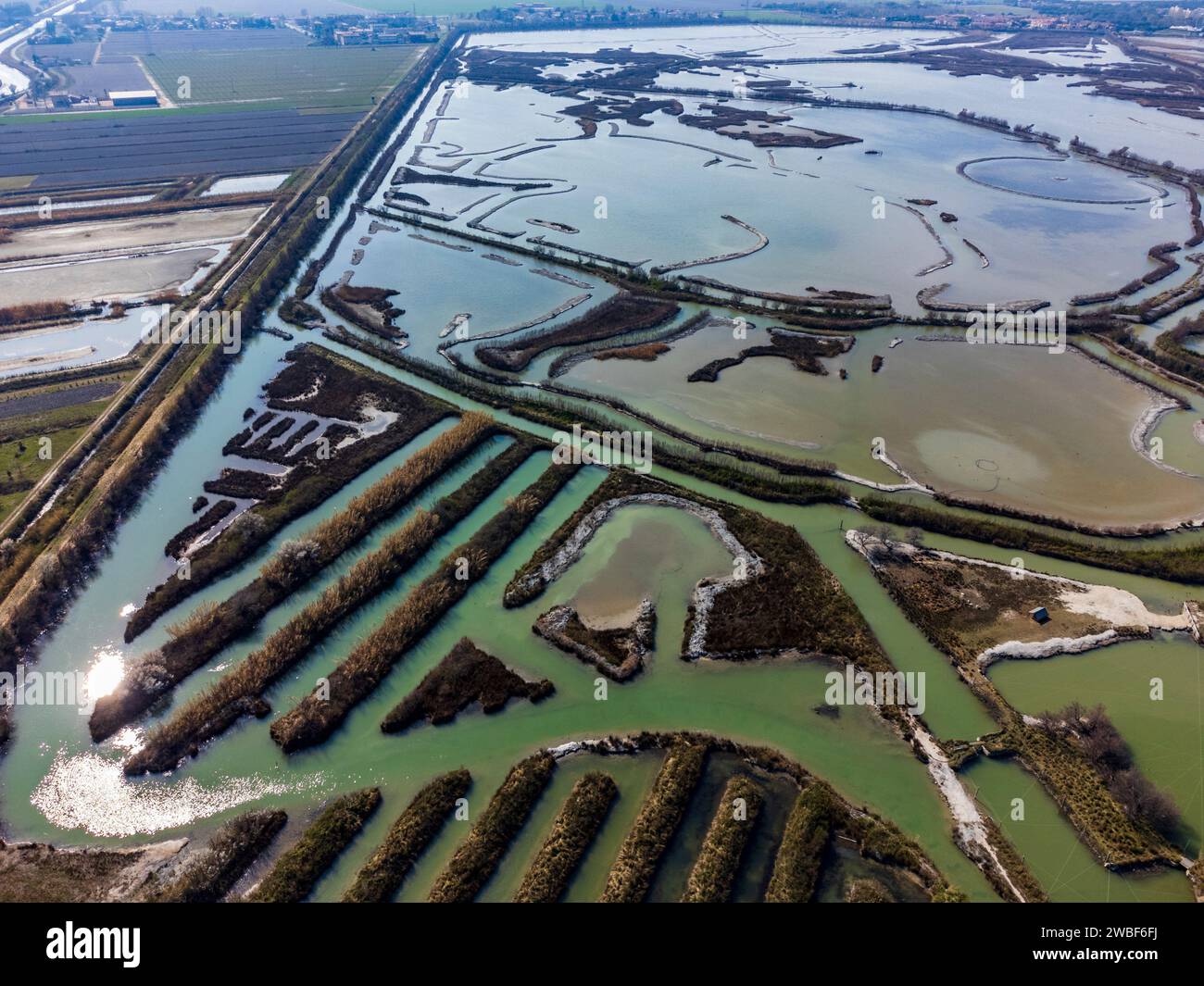 Tagliamento and the Marano lagoon seen from above. Towards Lignano ...