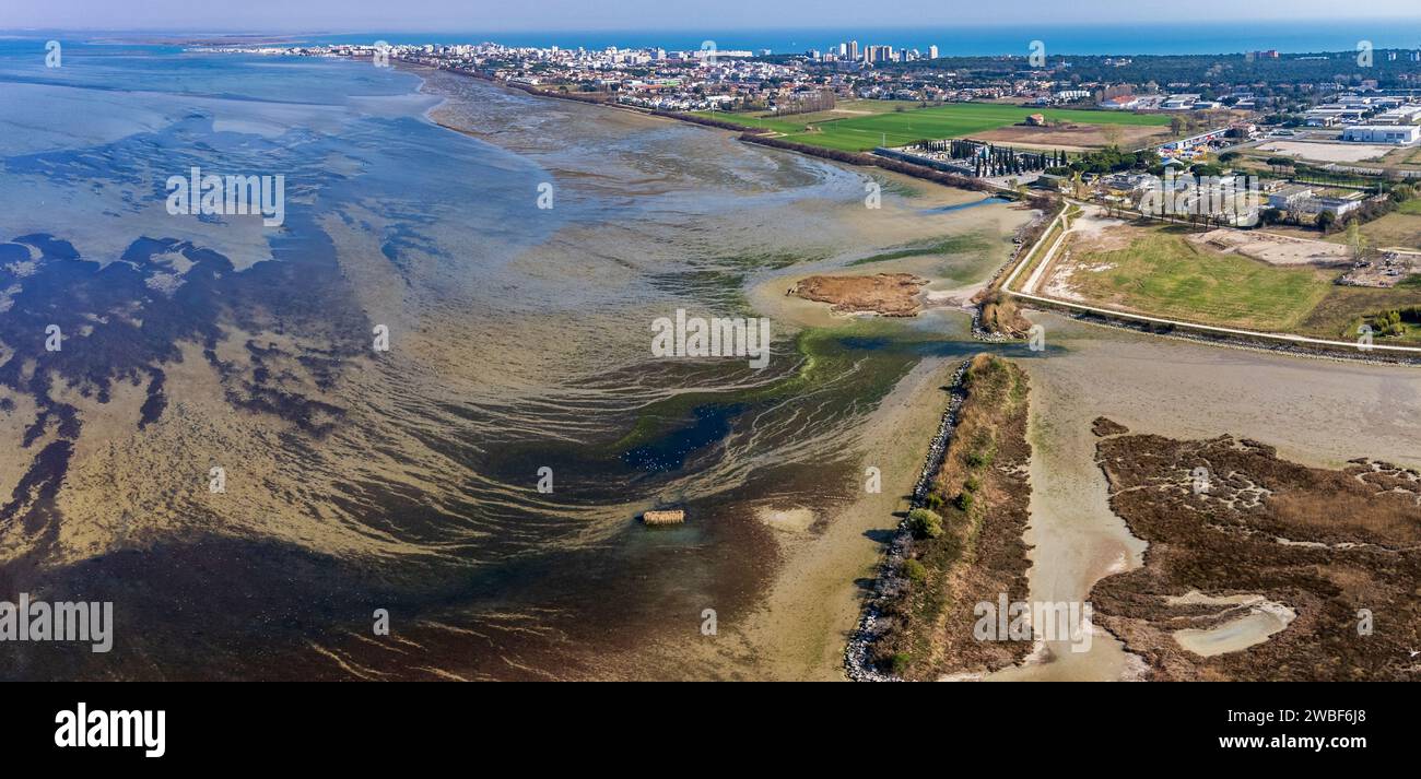 Tagliamento and the Marano lagoon seen from above. Towards Lignano ...