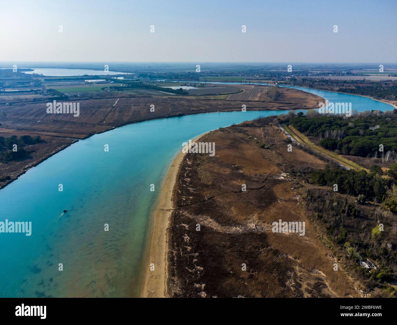 Tagliamento and the Marano lagoon seen from above. Towards Lignano ...