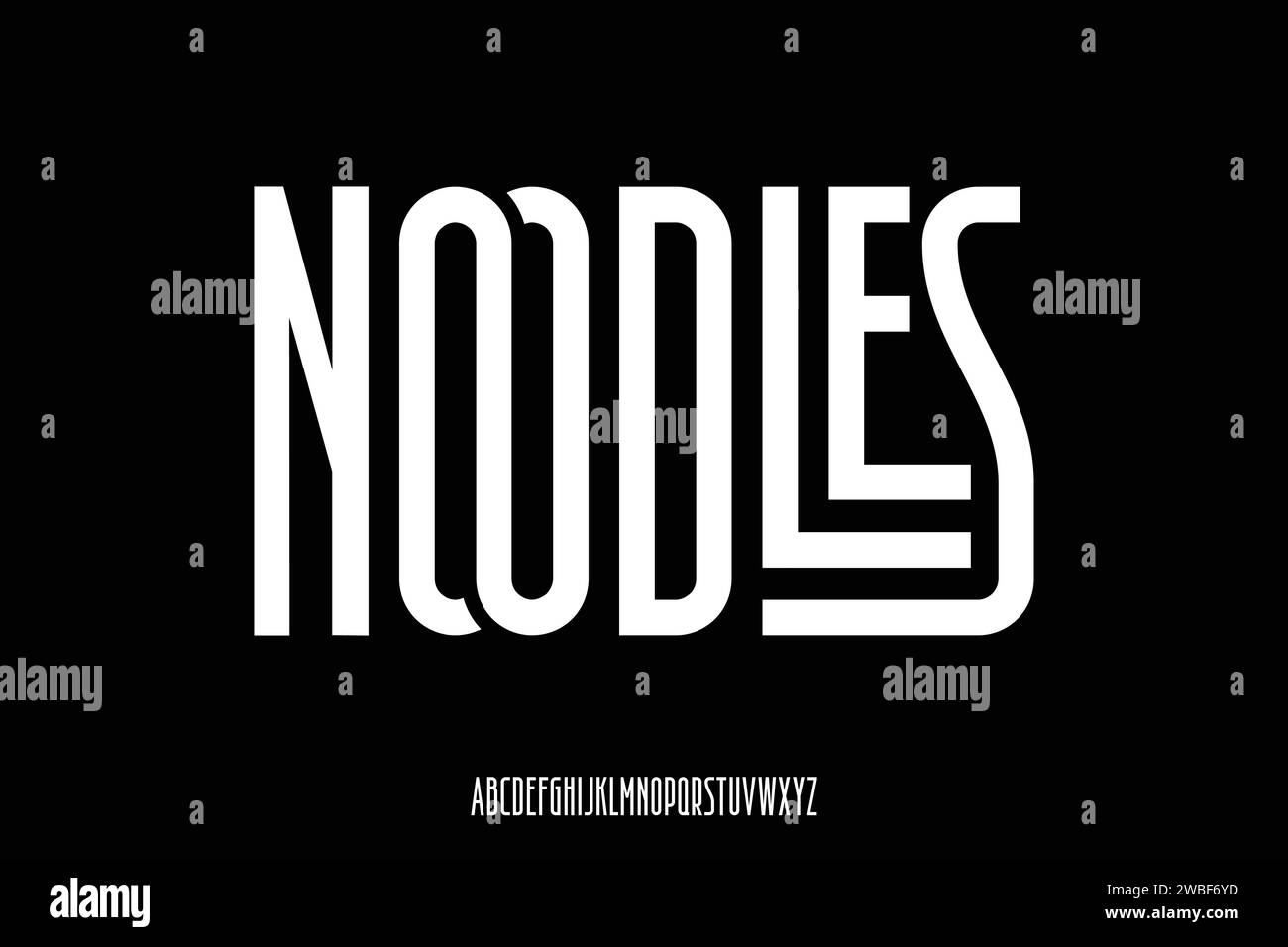 Modern creative ligature alphabet display font vector. Unique noodles ...