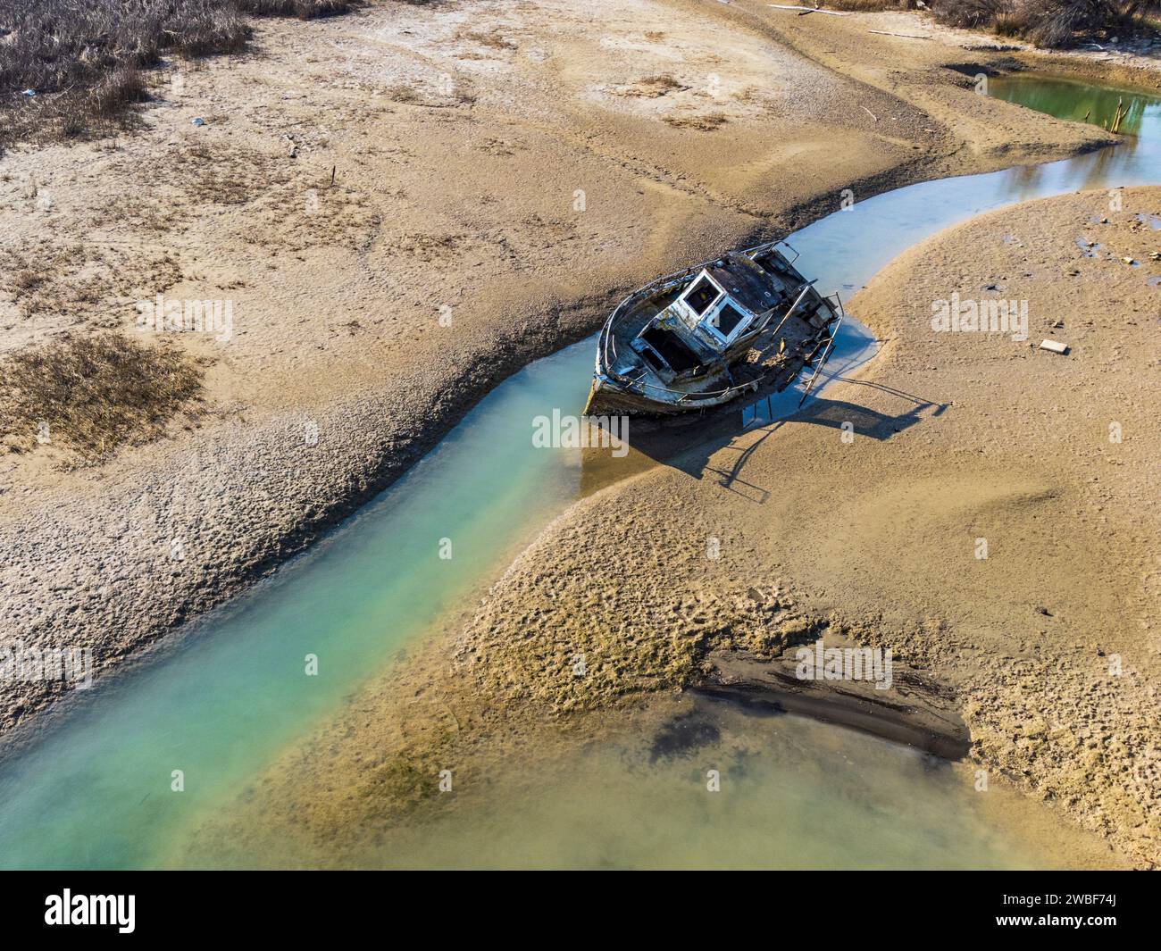 Tagliamento and the Marano lagoon seen from above. Towards Lignano ...