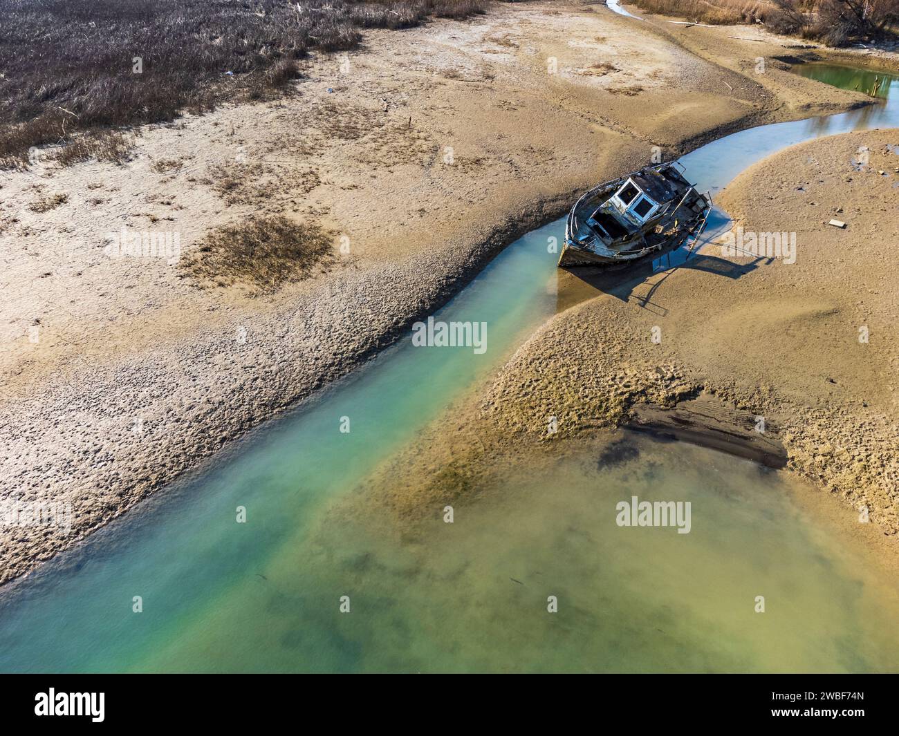 Tagliamento and the Marano lagoon seen from above. Towards Lignano ...