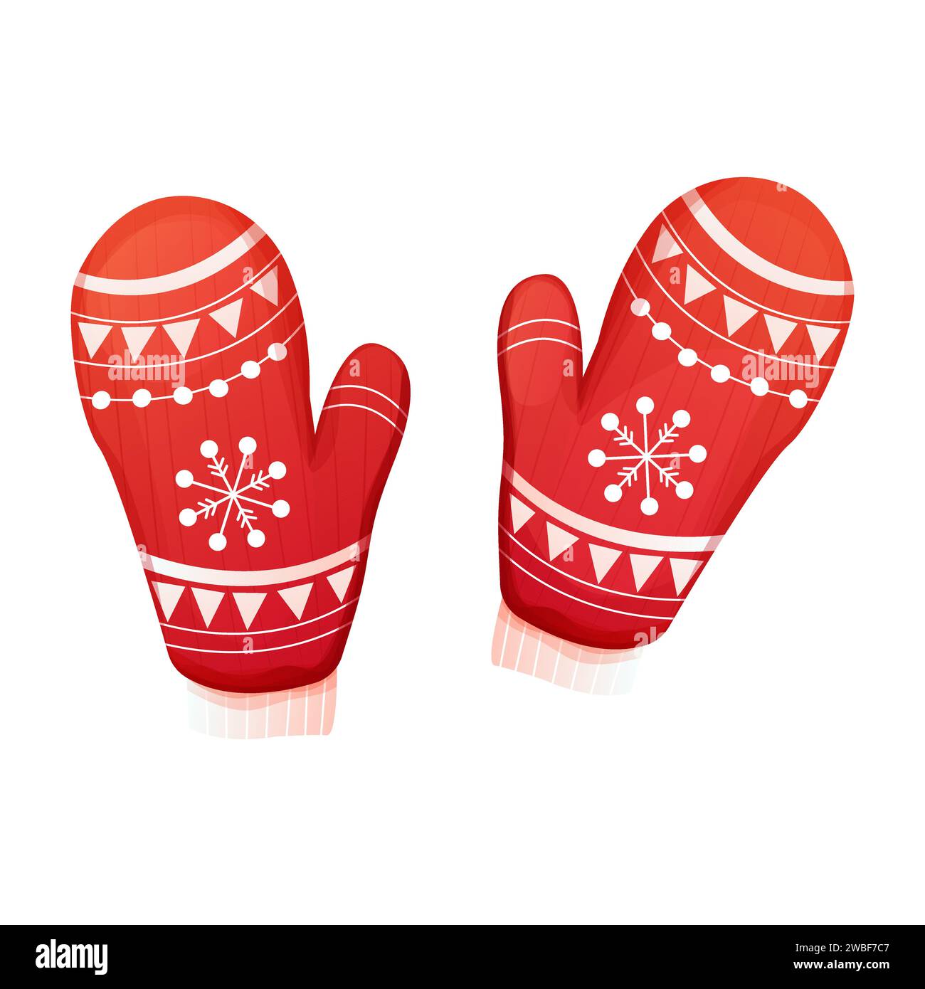Cute red mittens, winter accessory, knitted gloves with snowflake ...