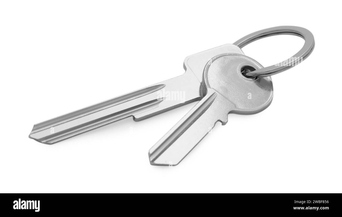 Two keys with ring isolated on white Stock Photo - Alamy