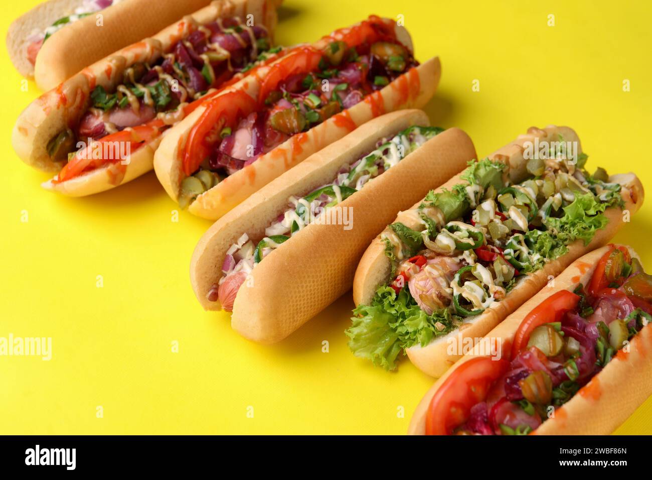 Hot dogs different toppings hi-res stock photography and images - Alamy