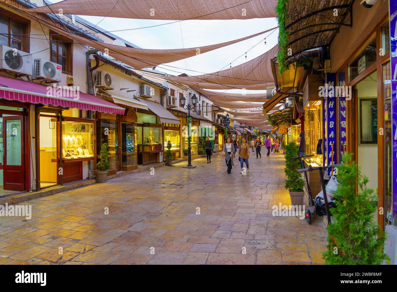 Skopje, North Macedonia - October 06, 2023: Sunset street scene in the ...