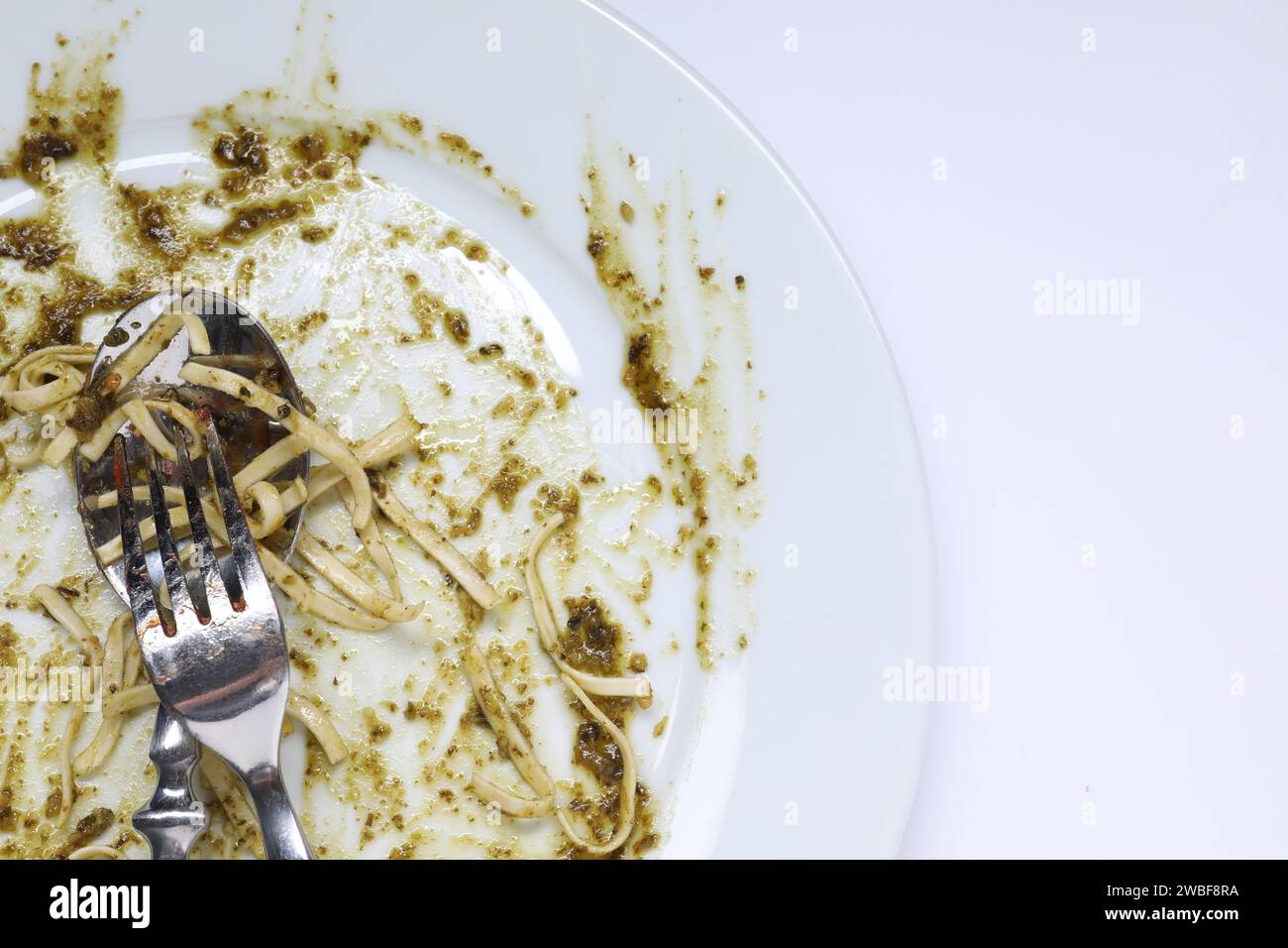 Dirty plate and cutlery on white background, top view Stock Photo - Alamy