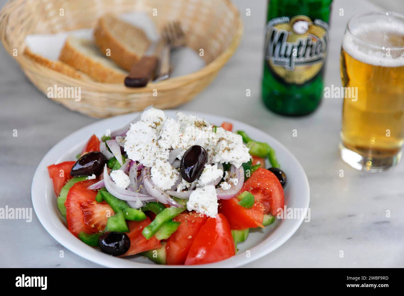 Greek salad, table setting, taverna, restaurant, Falasarna, Phalasarna ...