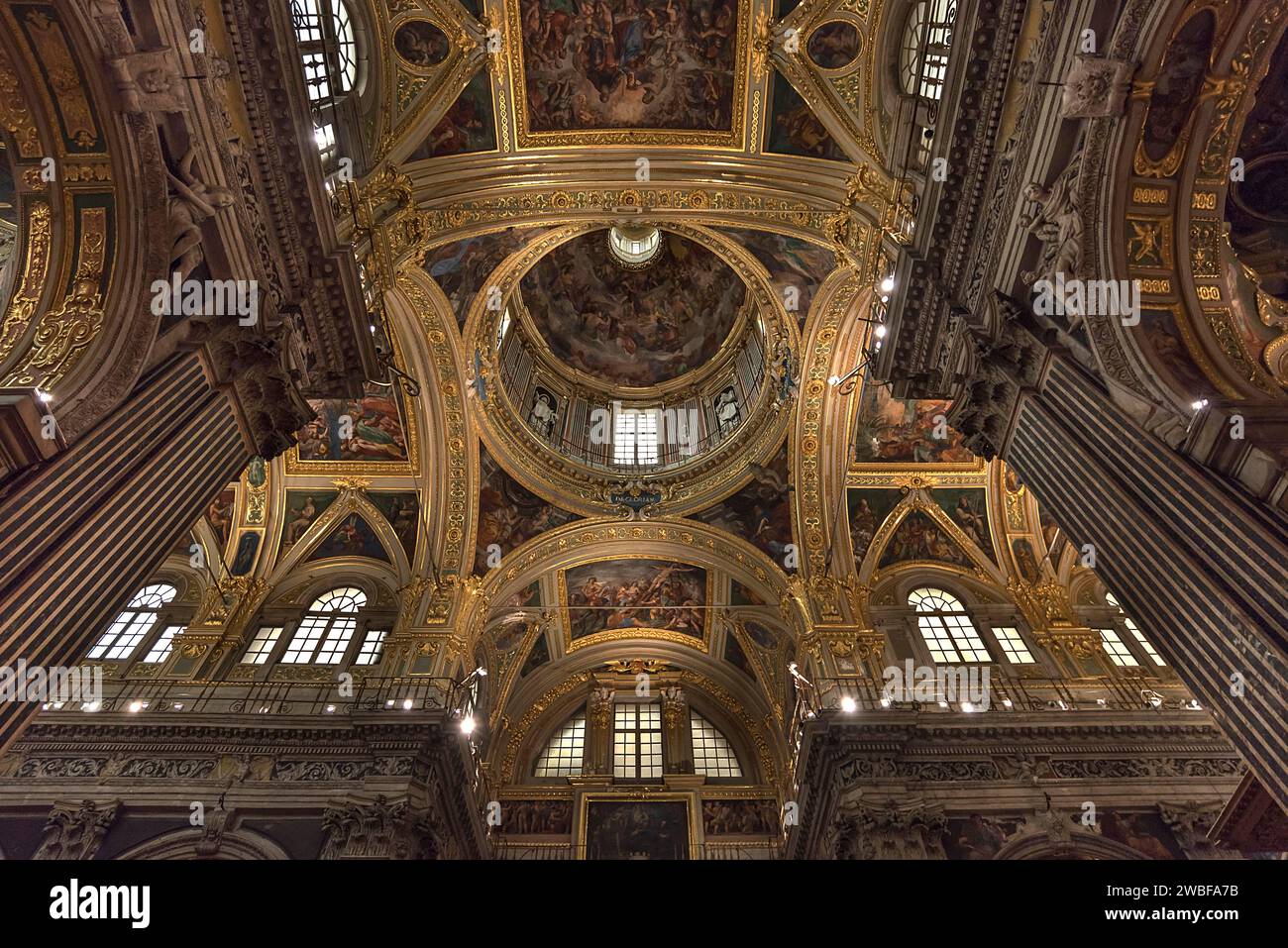 Vaults and dome of the baroque Chiesa del Gesu, built at the end of the ...