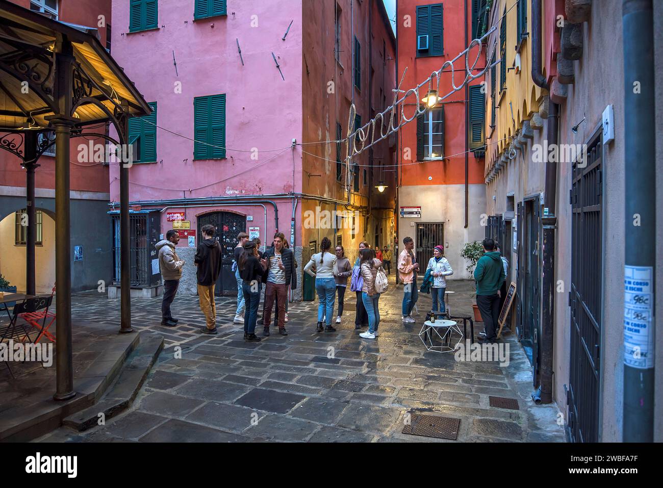Meeting of students in the square of a historic wash house, Piazza ...