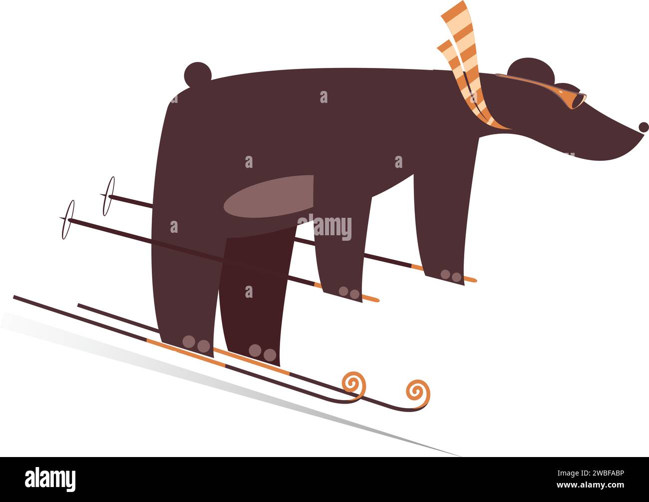 Cartoon skiing bear. Winter sport. Cartoon bear skiing. Isolated on ...