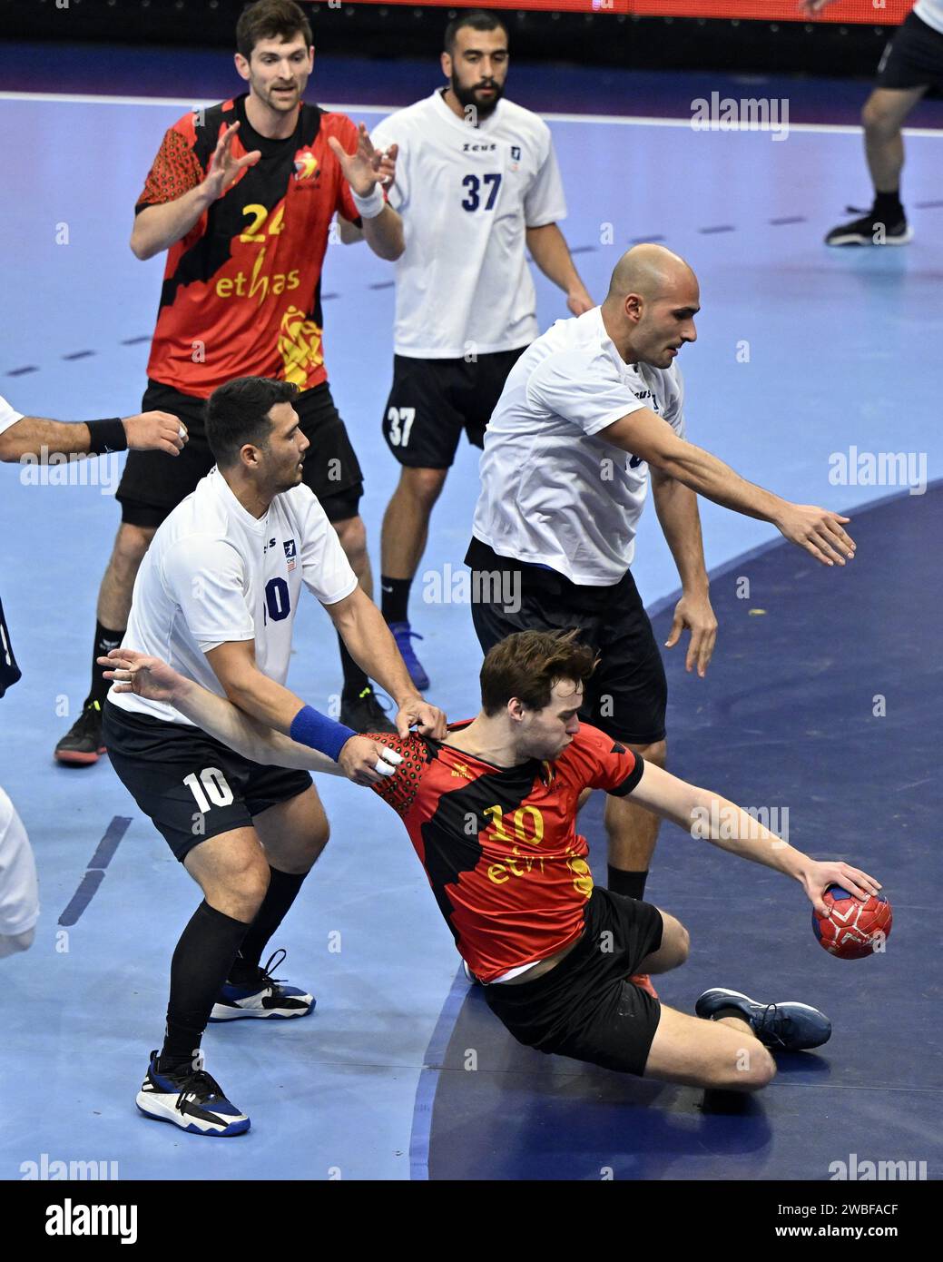 Hasselt, Belgium. 10th Jan, 2024. Belgium's Raphael Kotters and Cyprus ...