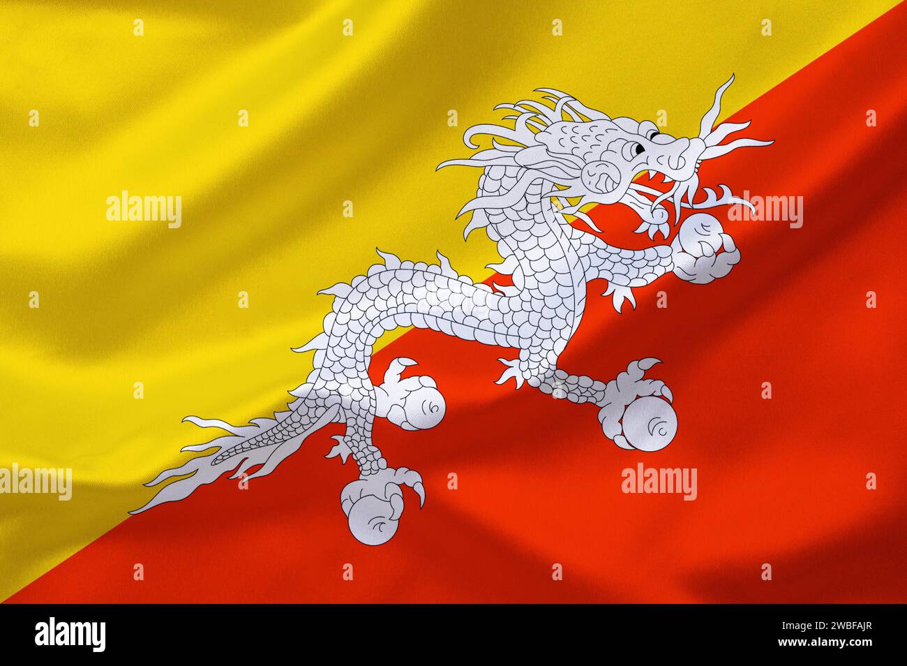 National flag, the flag of Bhutan, country in South Asia, Asia, Studio ...