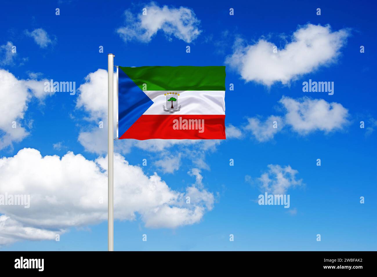 The flag of Equatorial Guinea. The capital is Malabo. The currency is ...