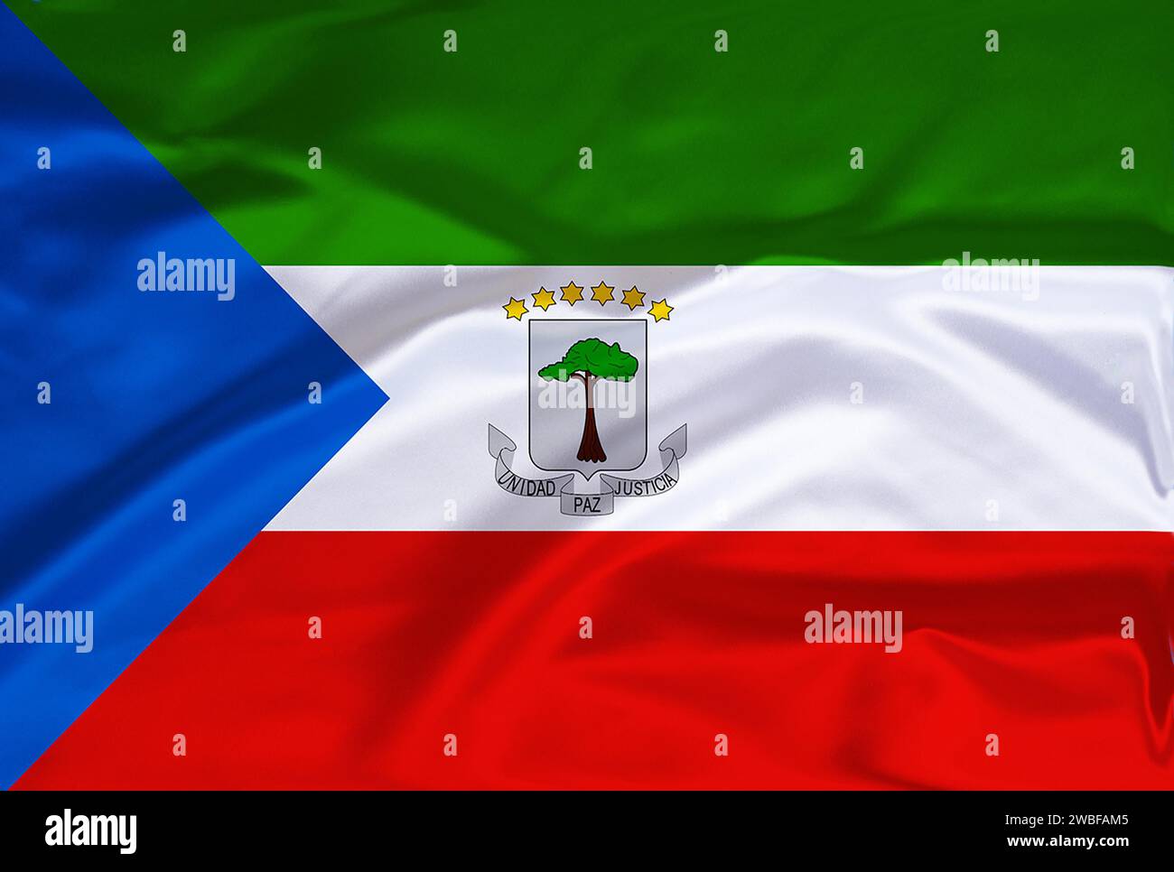 The flag of Equatorial Guinea. The capital is Malabo. The currency is ...