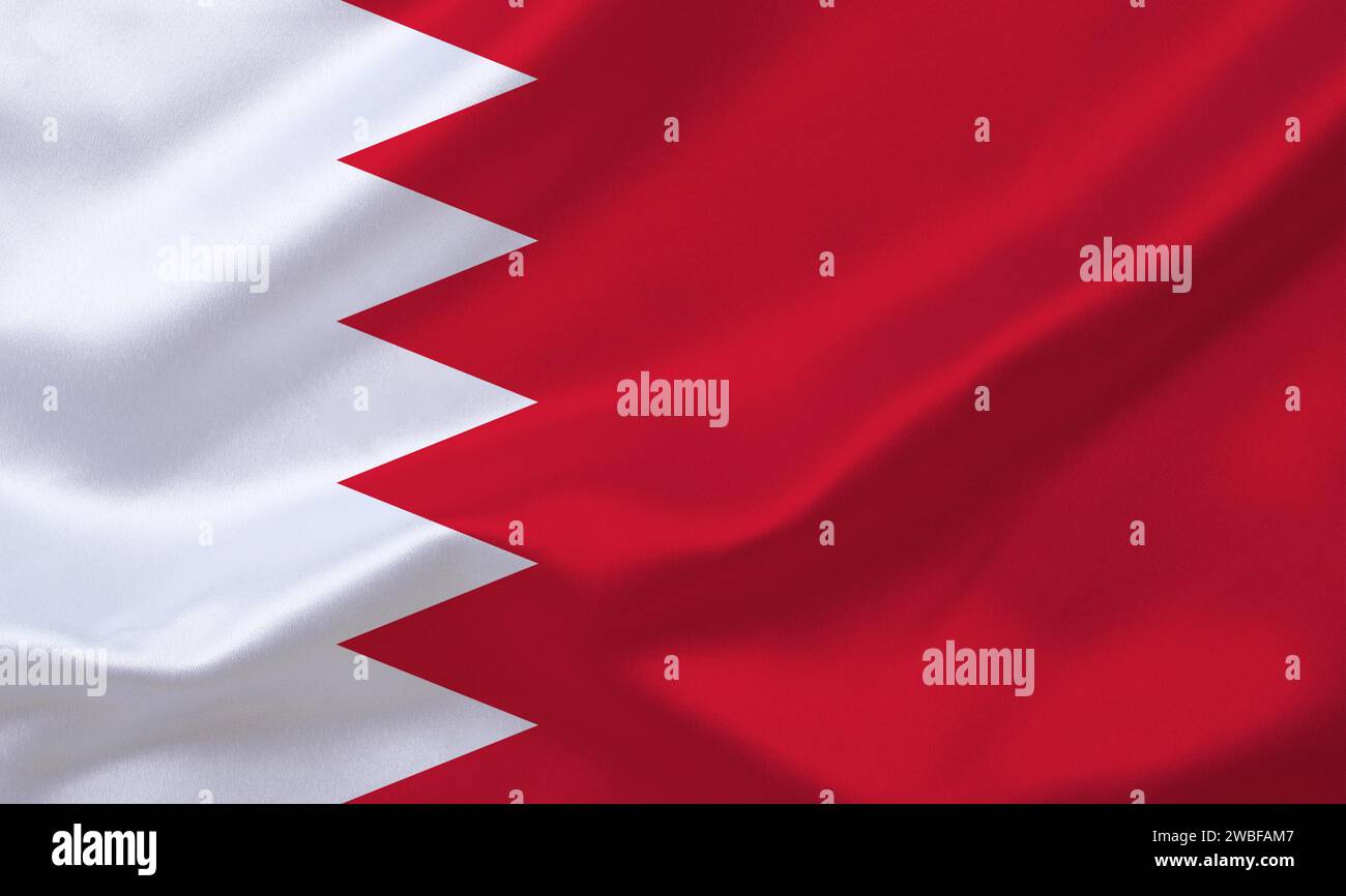 The flag of Bahrain. The Kingdom of Bahrain is a state consisting of 33 ...