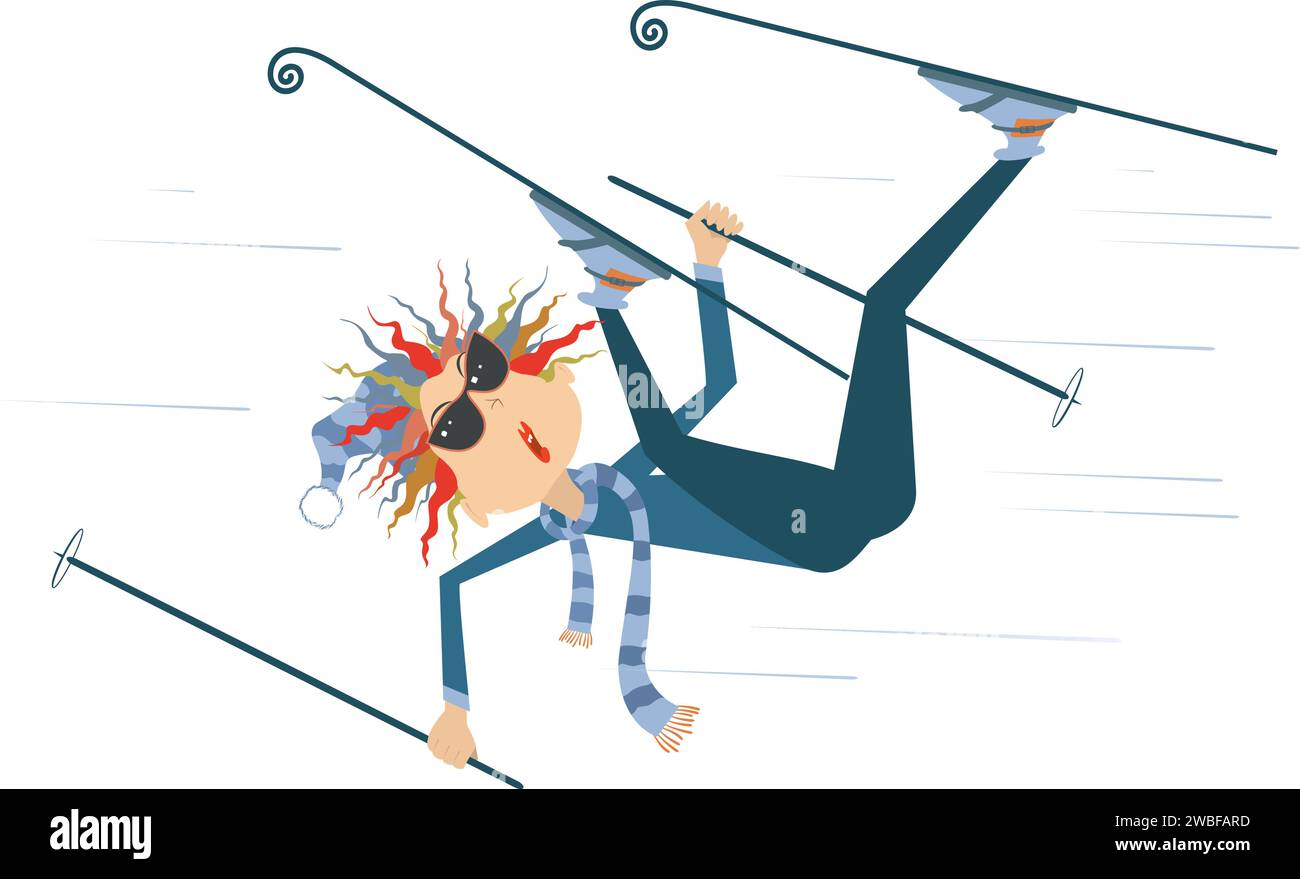 Falling down young skier woman. Winter sport. Young woman skiing ...
