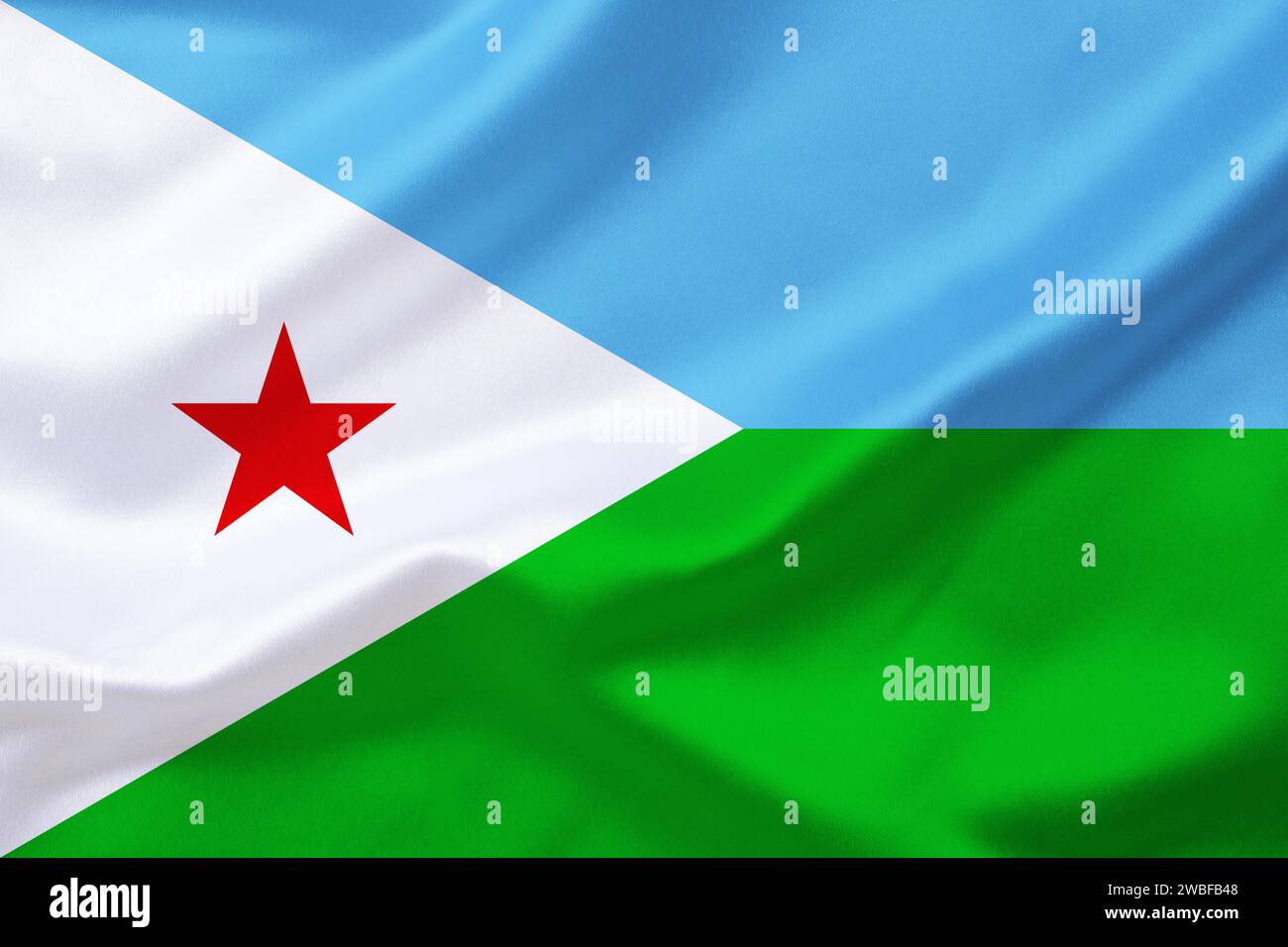 The flag of Djibouti in East Africa, capital is Djibouti, the currency ...