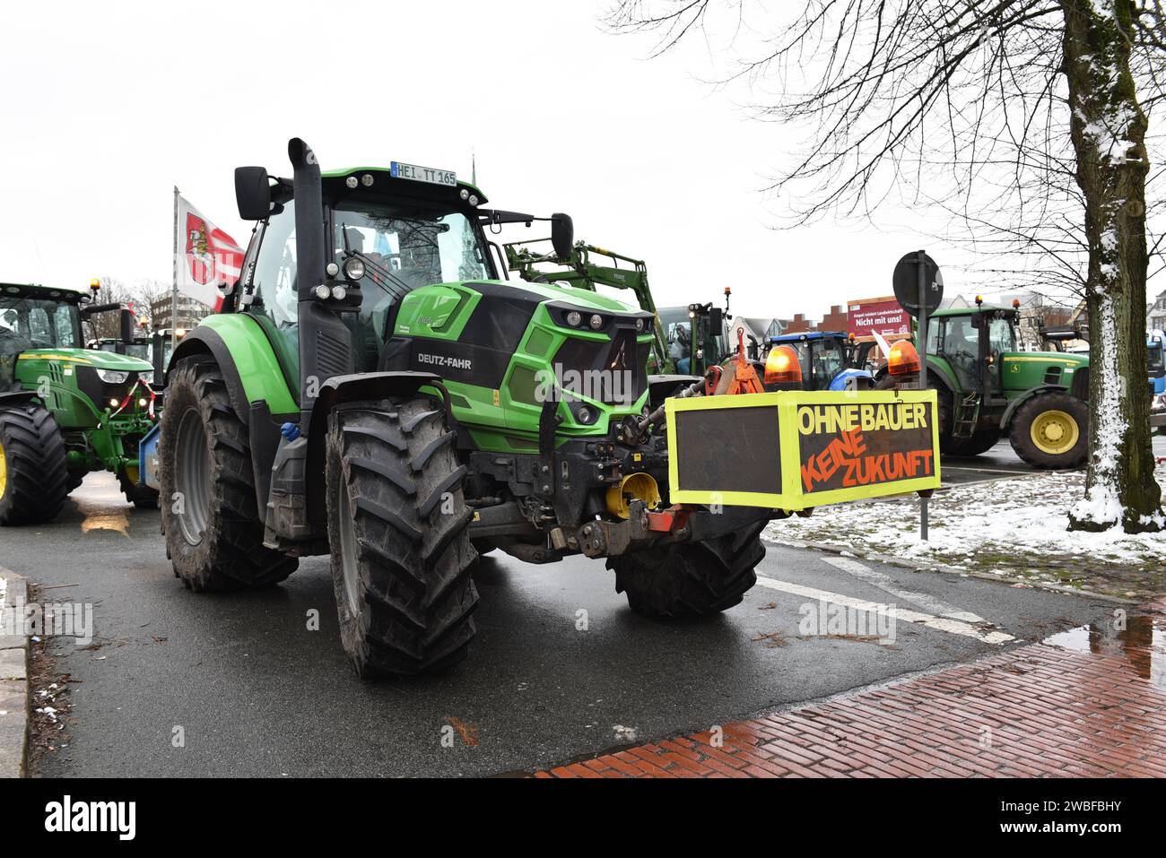 Farmers protest with tractors on 6 January 2024 in Heide, Schleswig ...