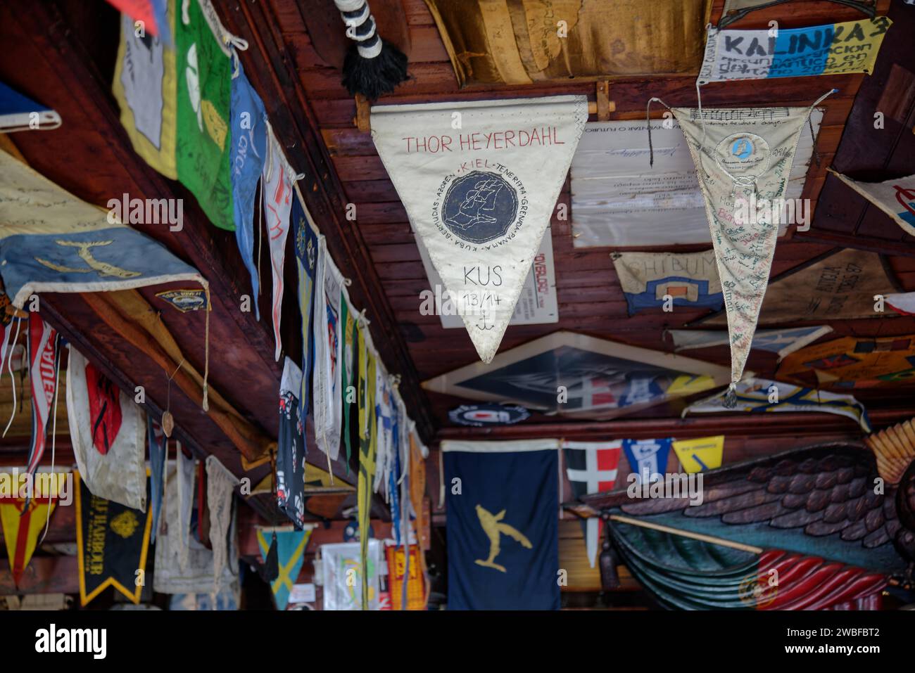 Colourful flags and pennants from Atlantic crossings hang from the ...