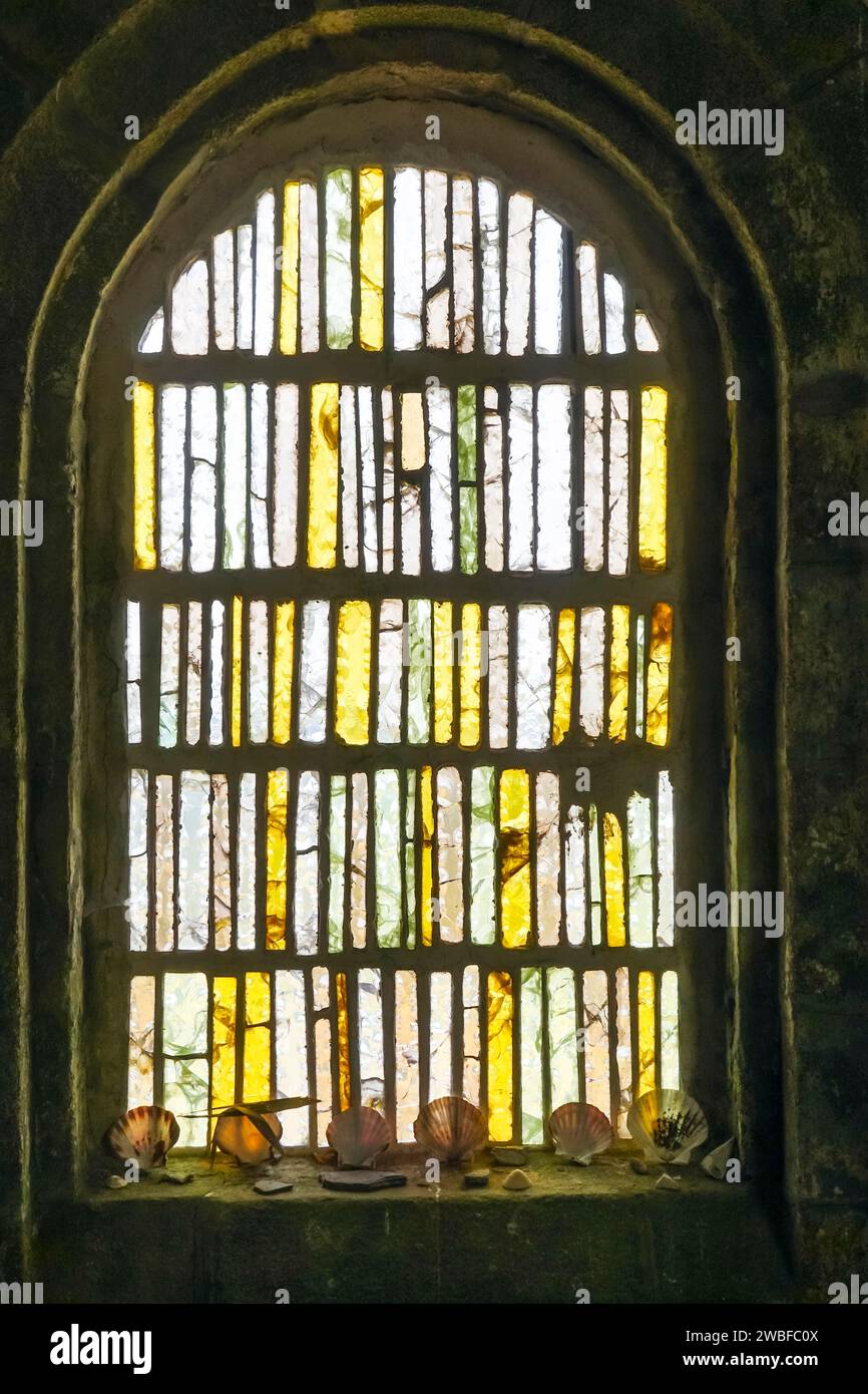 Stained glass window of the chapel on Mont Saint-Michel de Brasparts ...