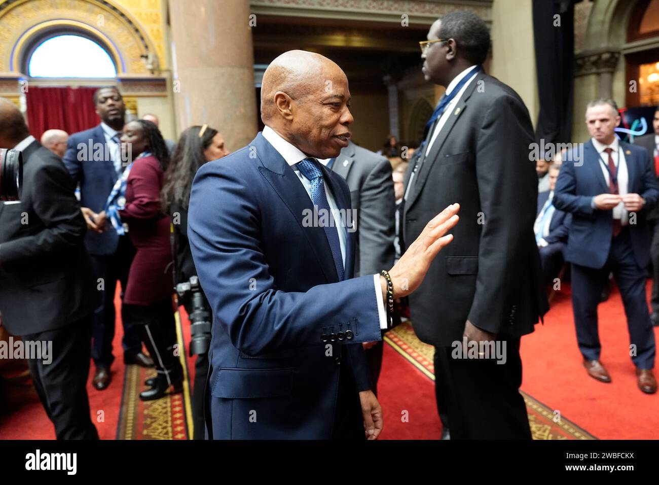 New York City Mayor Eric Adams greets people before the State of the ...