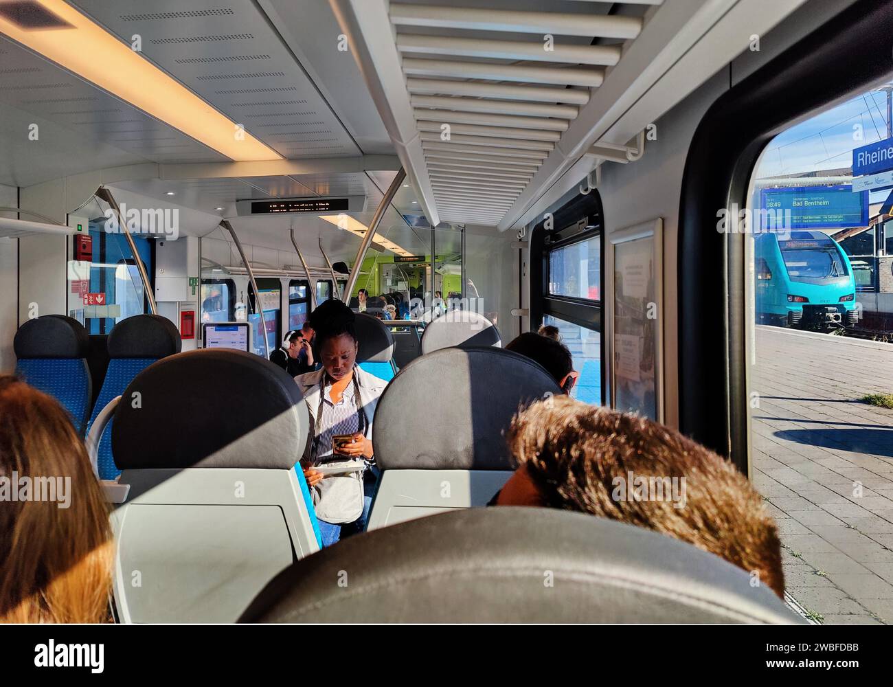 View from the RE50 local train of Rheine railway station, North Rhine ...