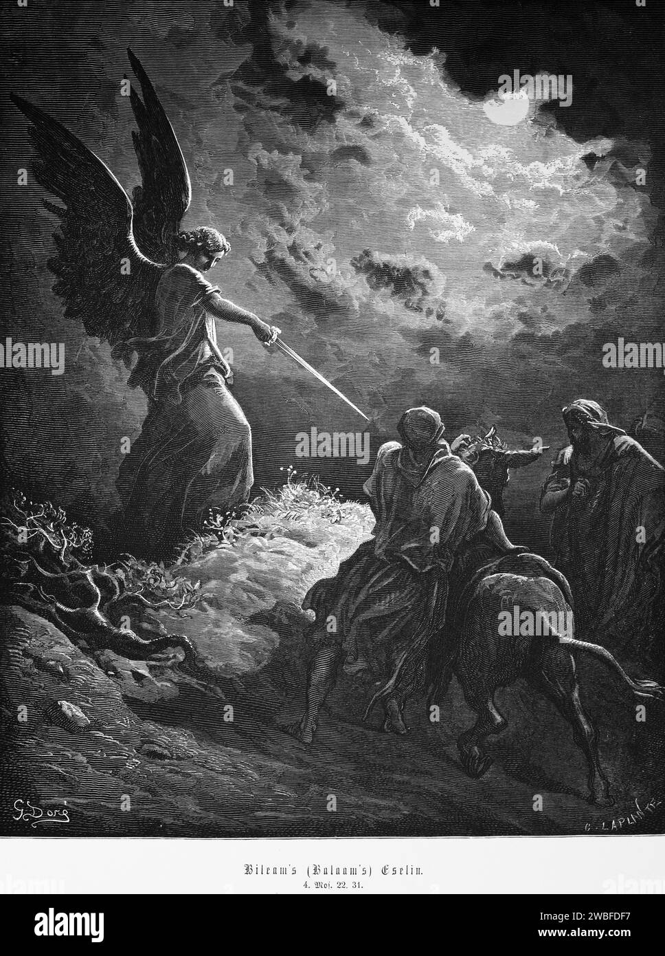Balaam's or Balaam's donkey, Genesis chapter 22, angel, wings, sword ...