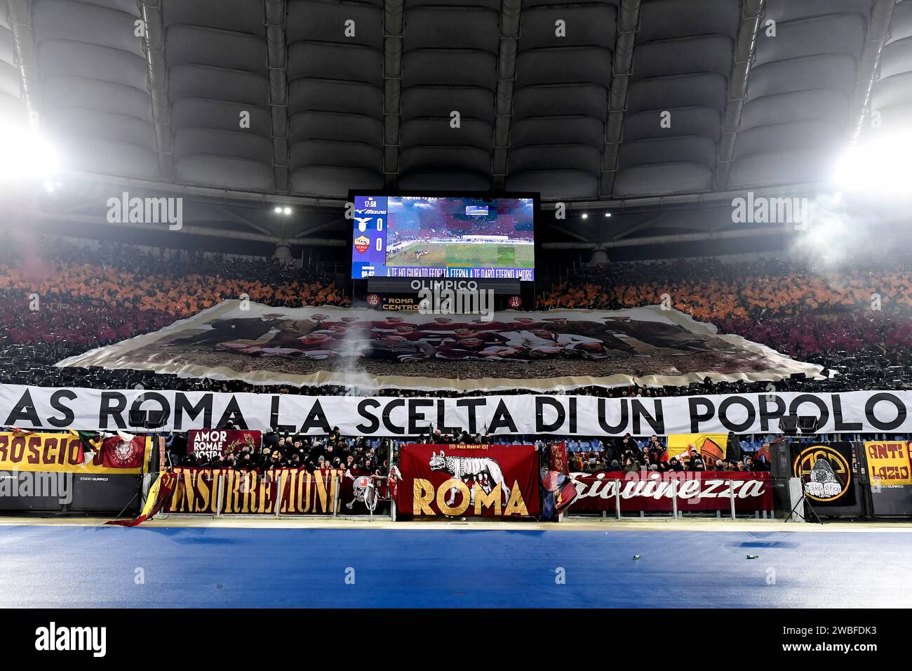 Rome, Italy. 10th Jan, 2024. Roma fans show a choreography during the ...