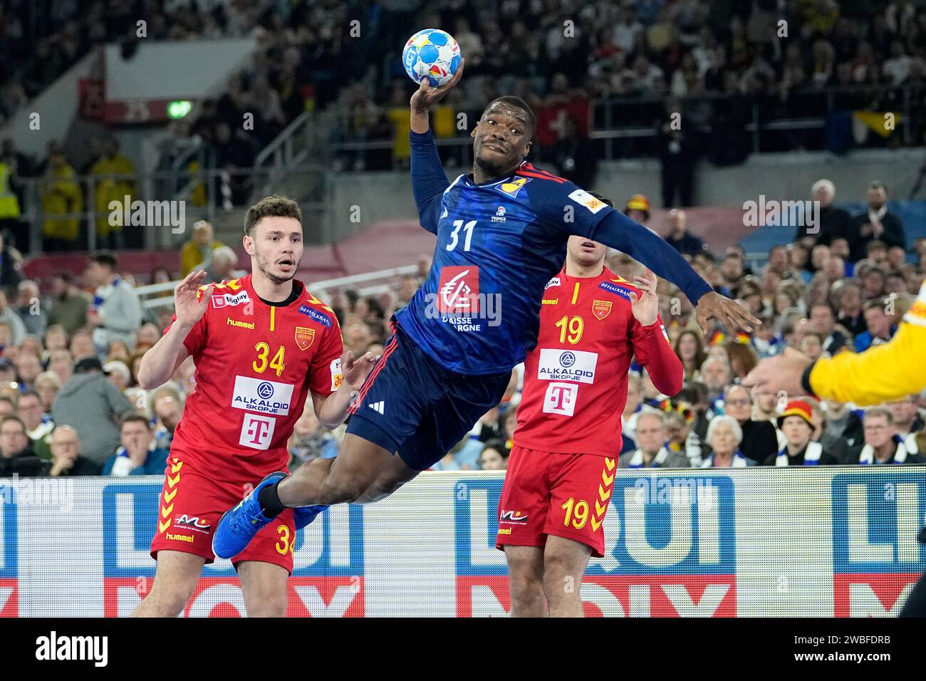France's Dylan Nahi leasp to make a shot during the Men's European ...