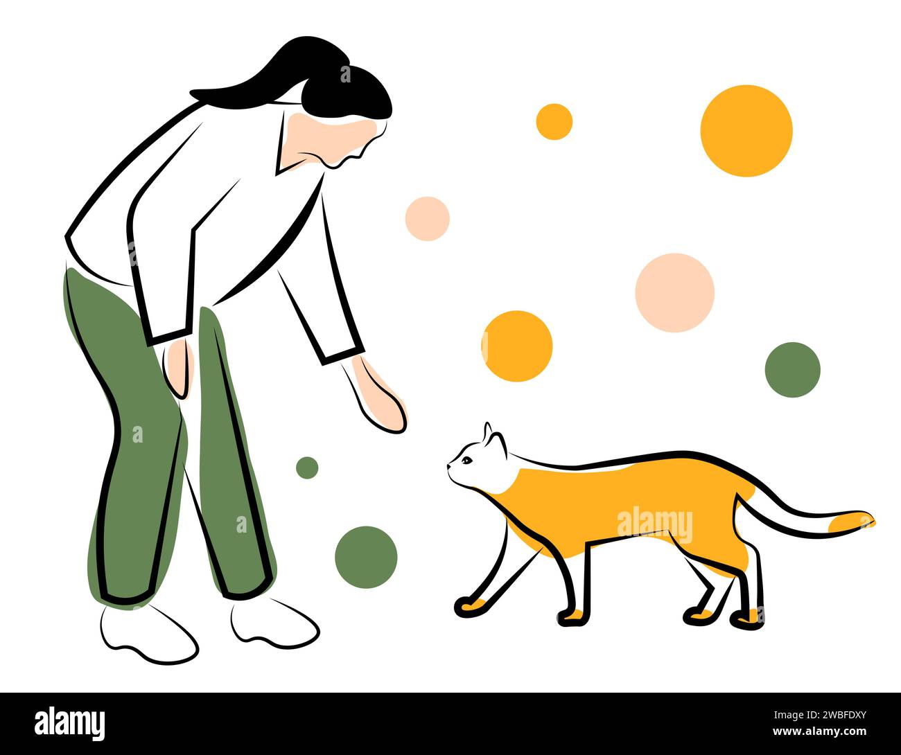 Woman and cat on white background Stock Vector Image & Art - Alamy
