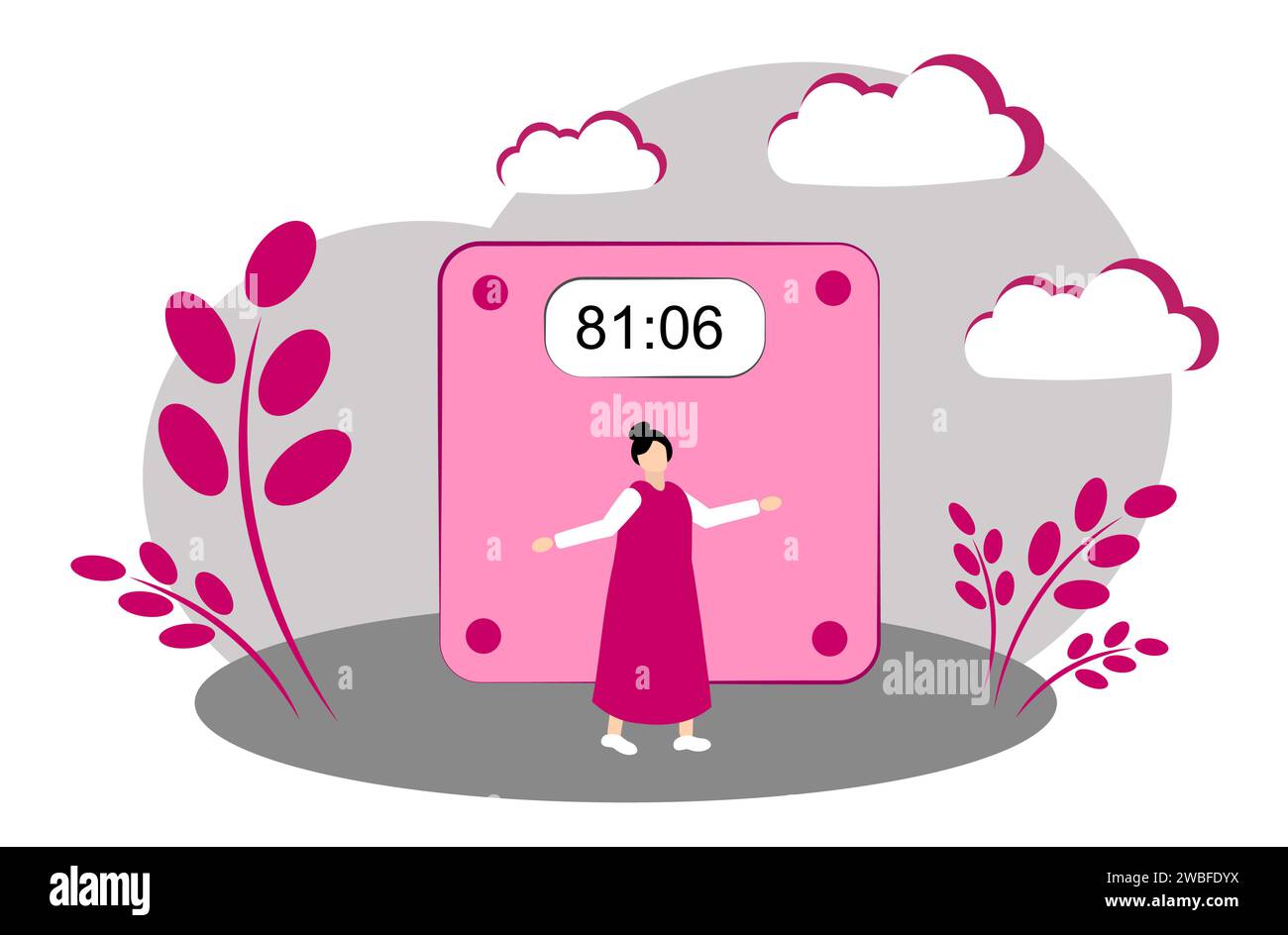 Obesity woman weight scales Stock Vector Images - Alamy