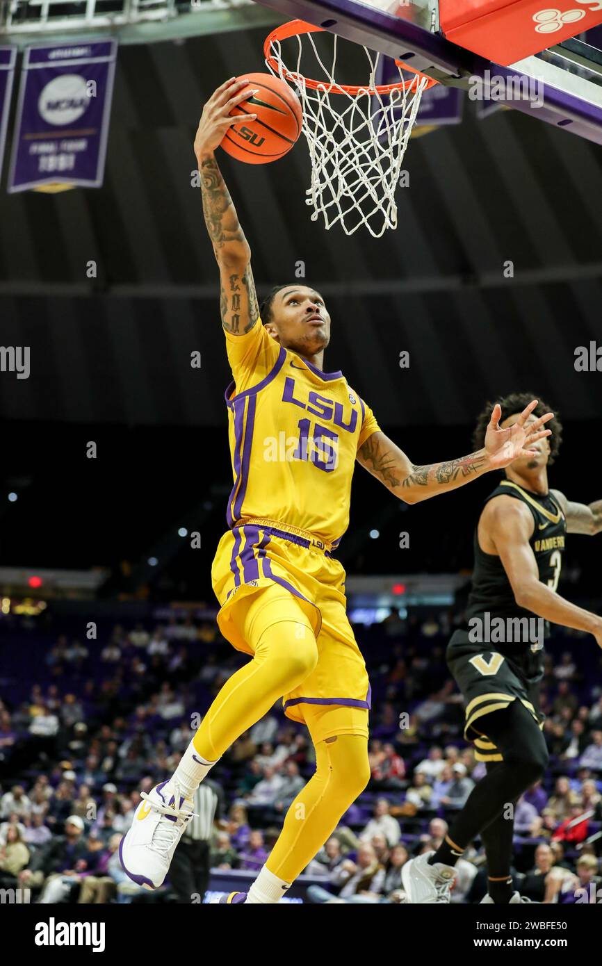 Baton Rouge, LA, USA. 09th Jan, 2024. LSU's Tyrell Ward (15) puts up a ...