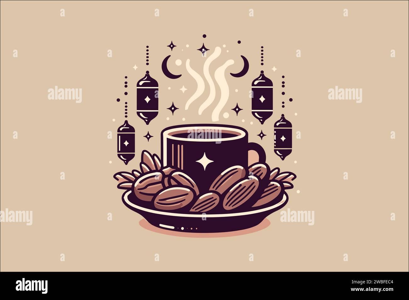 Arabic coffee cup with steam flat illustrations Stock Photo - Alamy