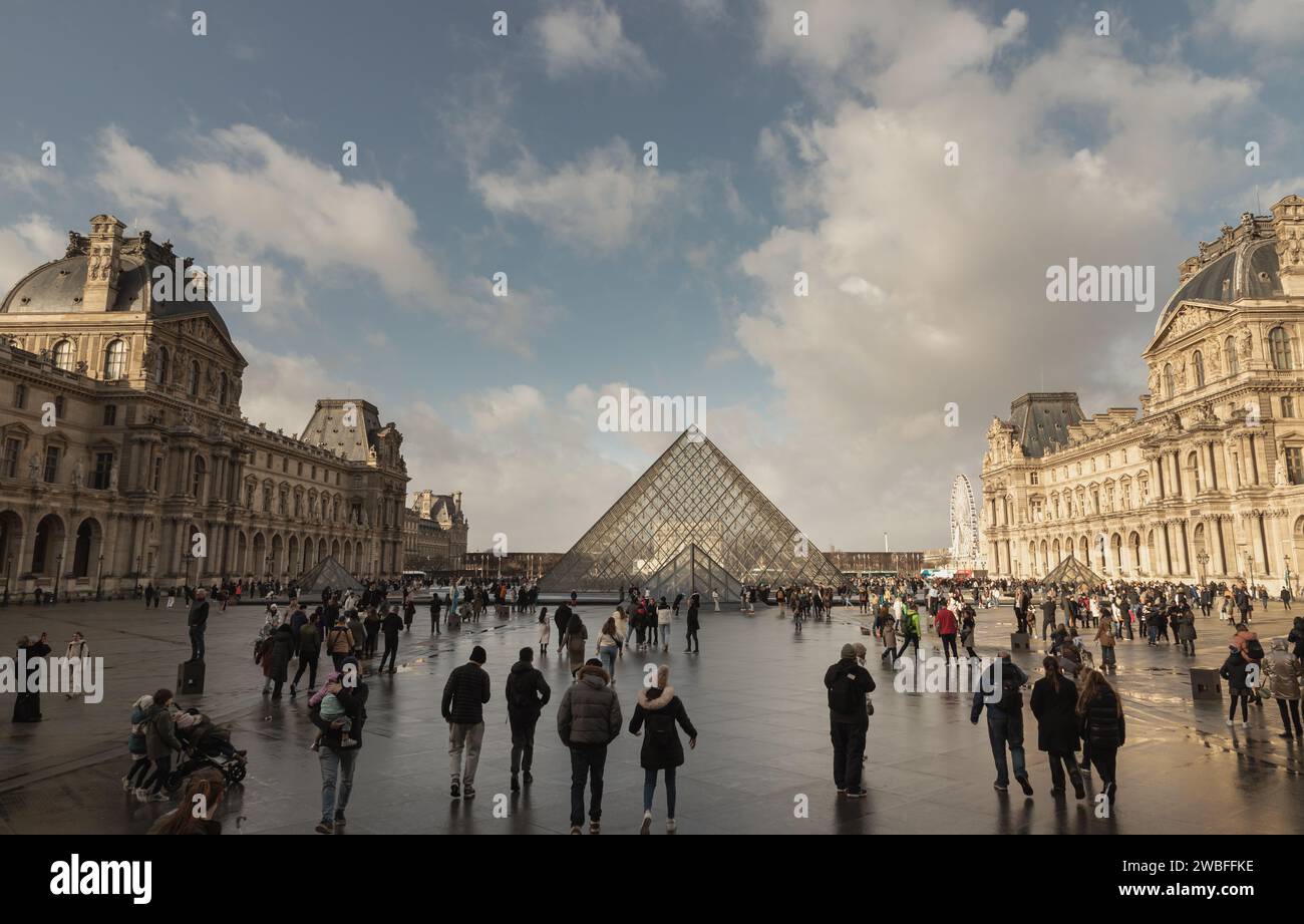 France, Paris - Jan 03, 2024 - Tourist visit at the courtyard of the ...