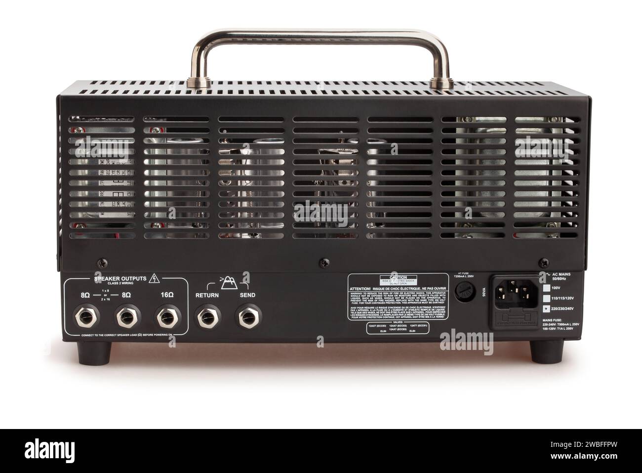 guitar amp path isolated on white back view Stock Photo - Alamy