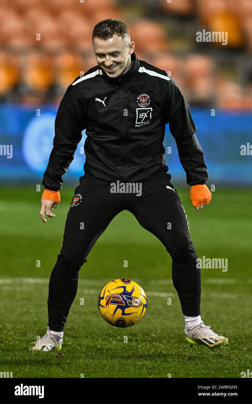 Shayne Lavery of Blackpool during the pre-game warmup ahead of the ...