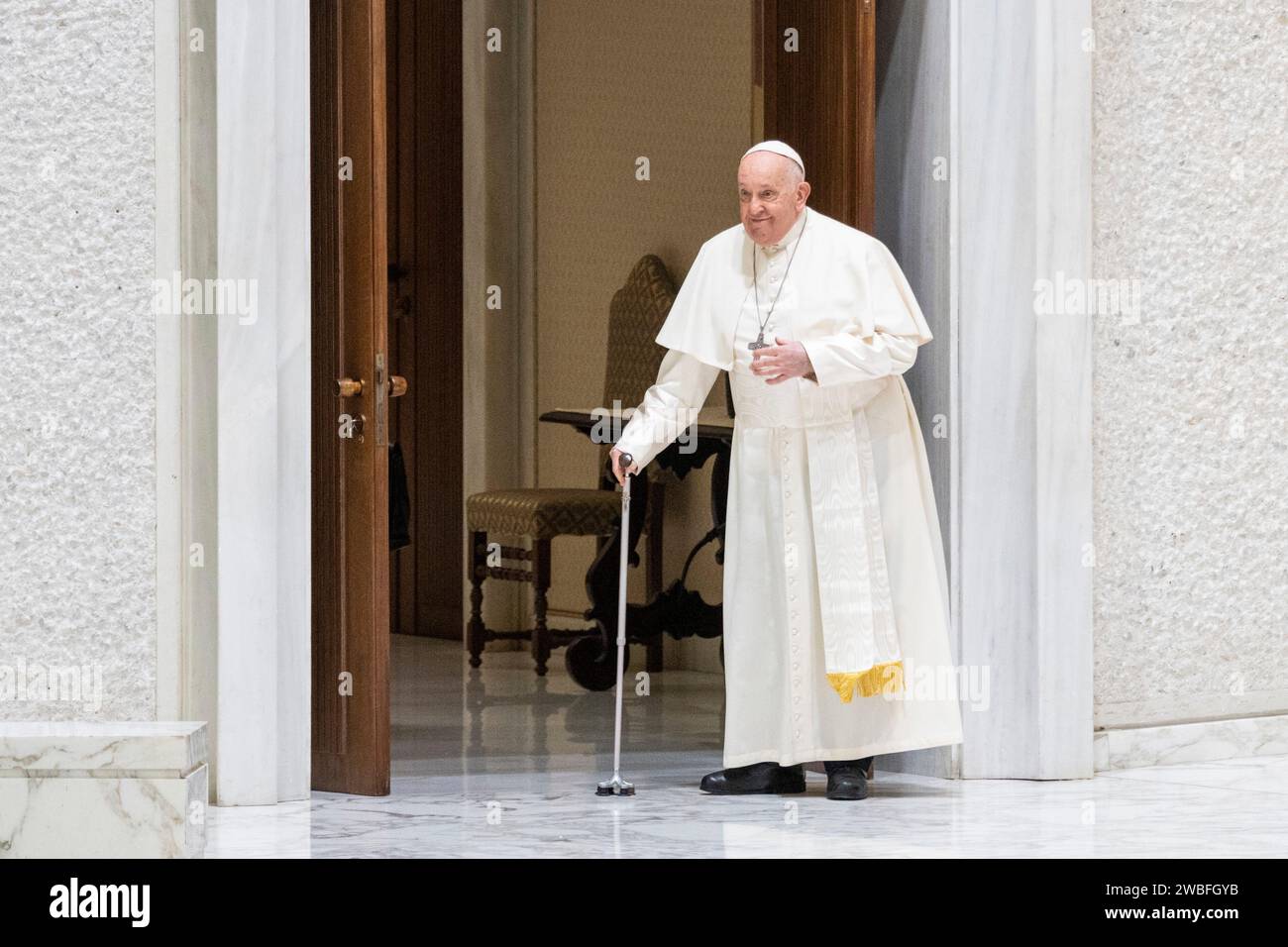 Pope Francis arrives at Paul VI Audience Hall for his Wednesday General ...